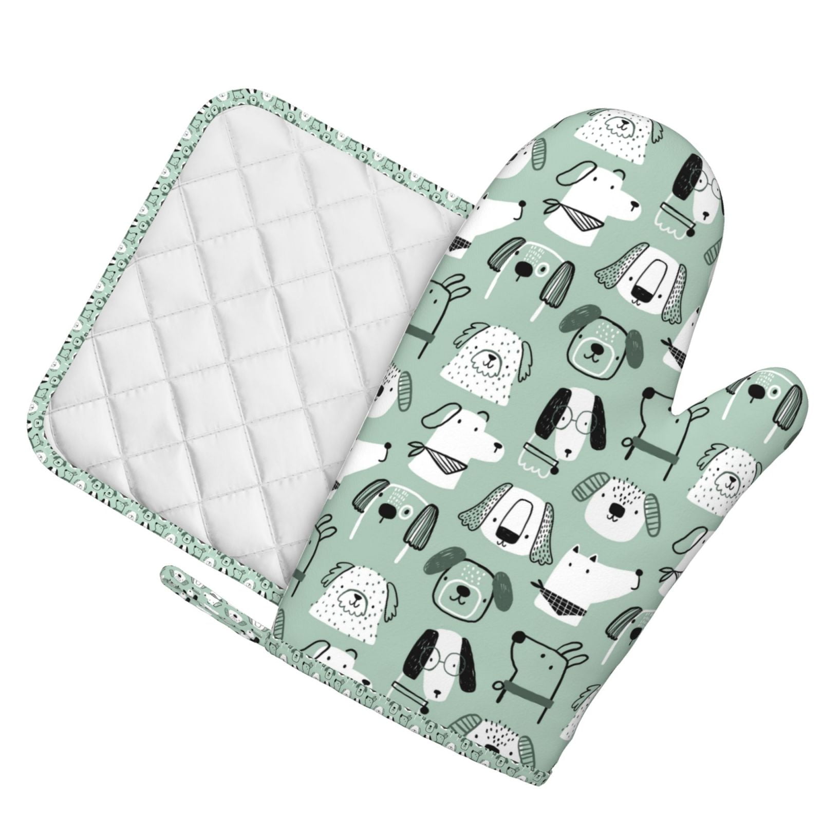 Honeii Puppy patten Oven Mitts and Pot Holders Sets, Baker Oven Mitts ...