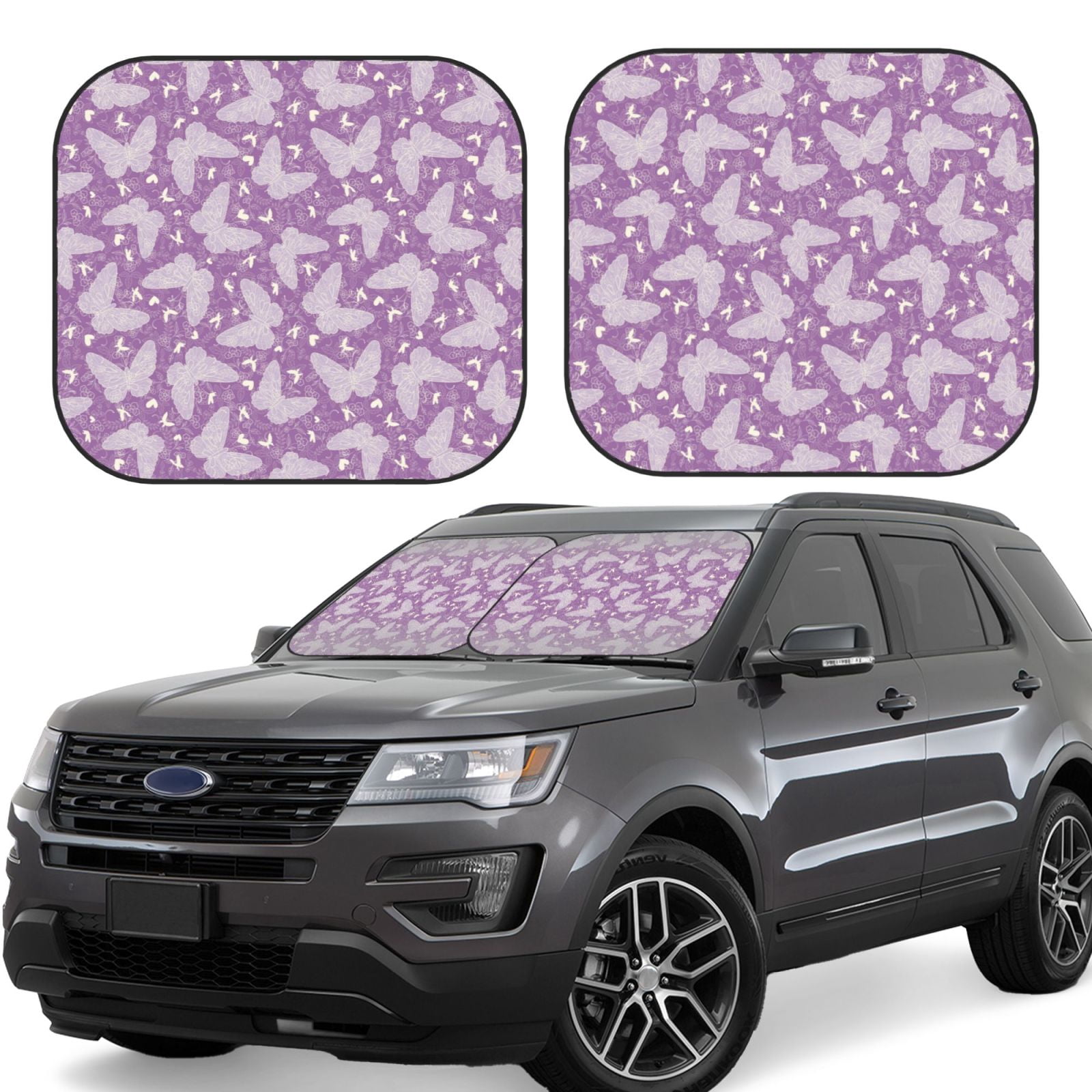 Honeii Purple Butterflies Floral Print Foldable Car Sun Shade for ...