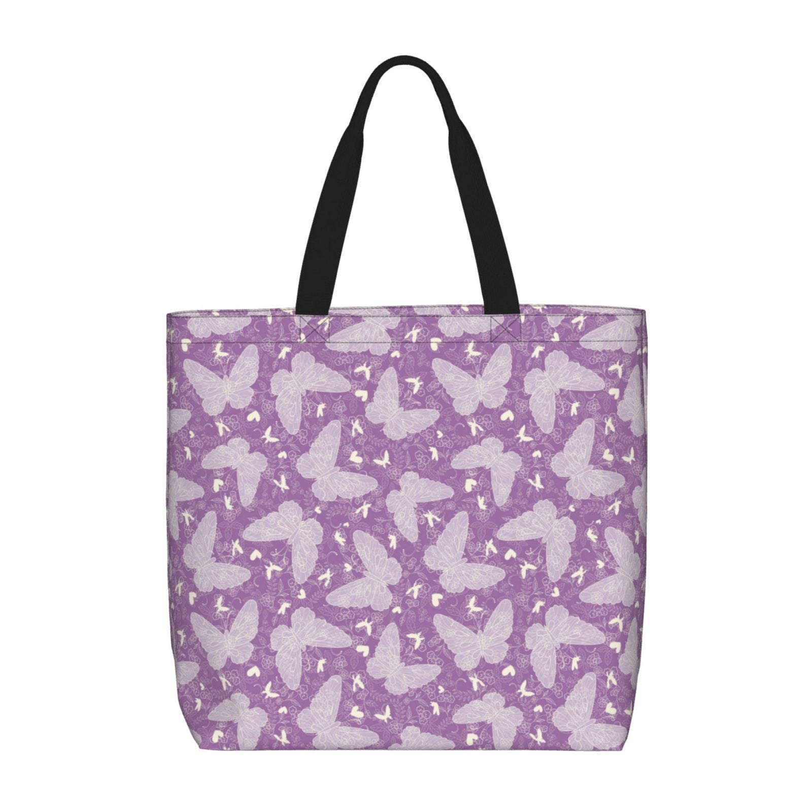 Honeii Purple Butterflies Floral Print Tote Bag, Reusable Grocery ...