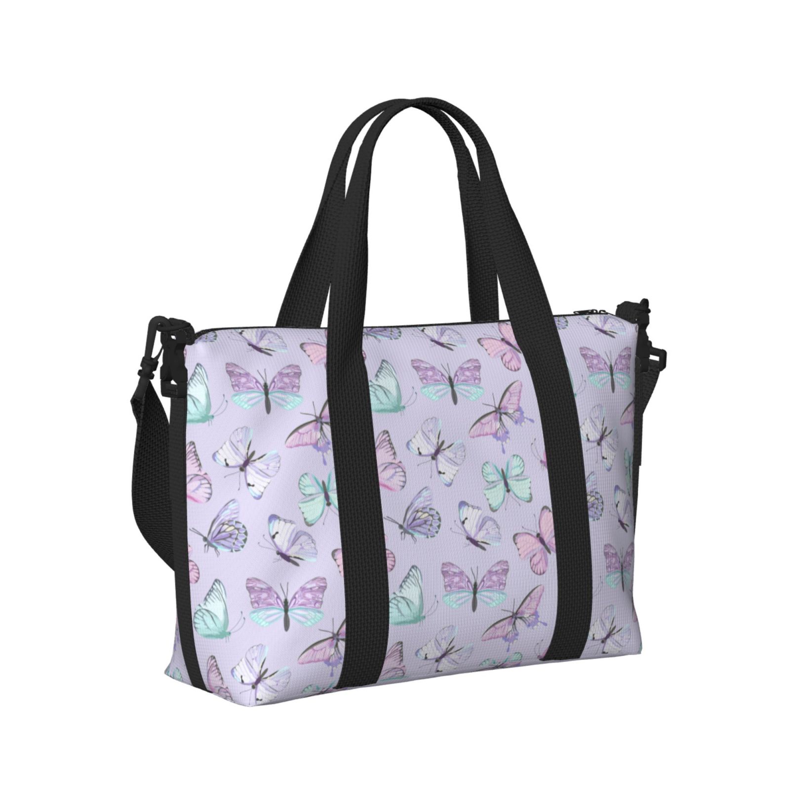 Honeii Purple Butterfly Print Hand Travel Bag,Travel Duffle Bag ...