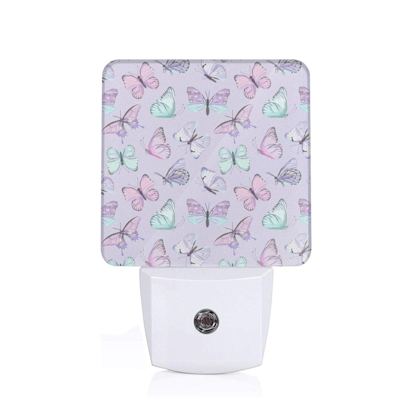 Honeii Purple Butterfly Print LED Night Light with Light Sensor, Night ...