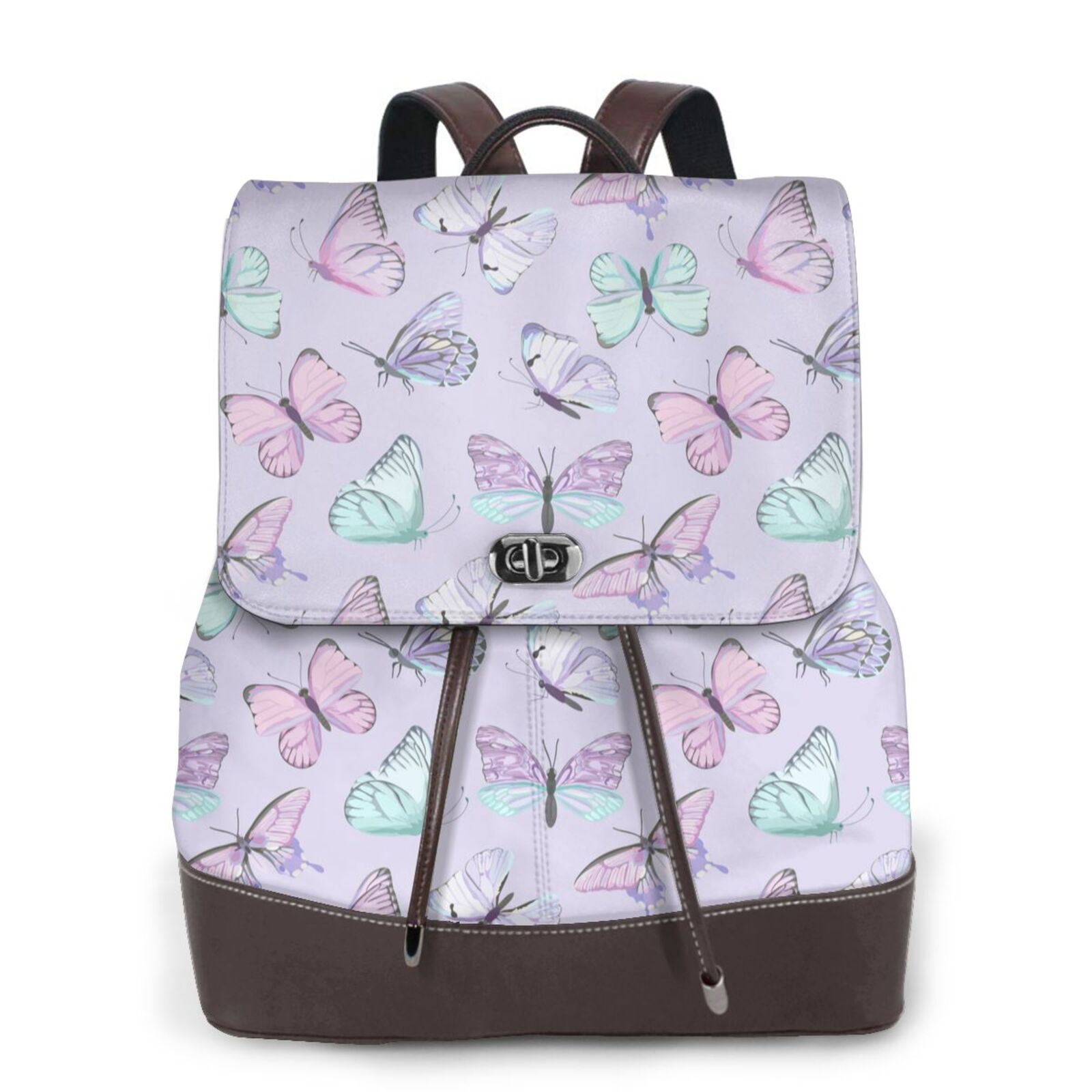 Honeii Purple Butterfly rint Leather Backpack,Trendy Leather Backpack ...