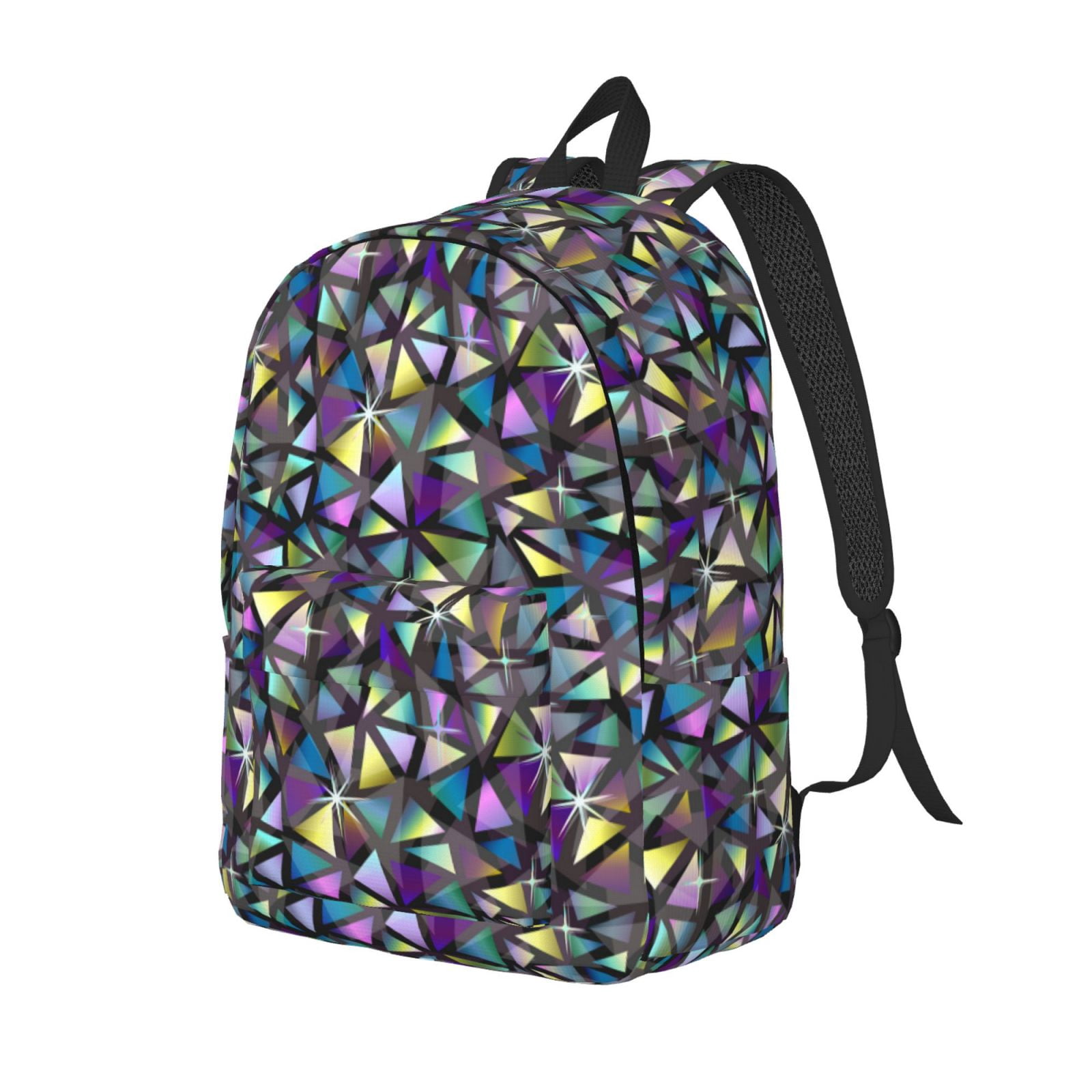 Honeii Purple-Gold Triangles Print Canvas Backpack for School & Outdoor ...