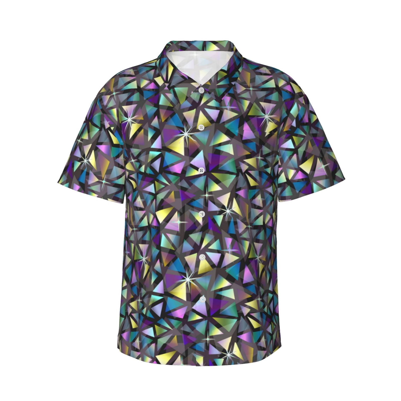 Honeii Purple-Gold Triangles Print Men’s Hawaiian Shirt,Classic Button ...