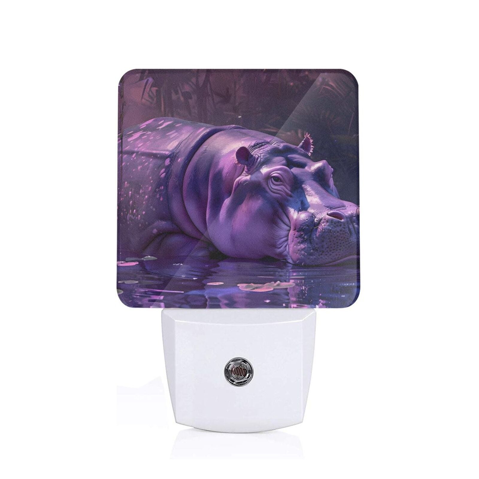 Honeii Purple Hippo In Water Print LED Night Light with Light Sensor ...