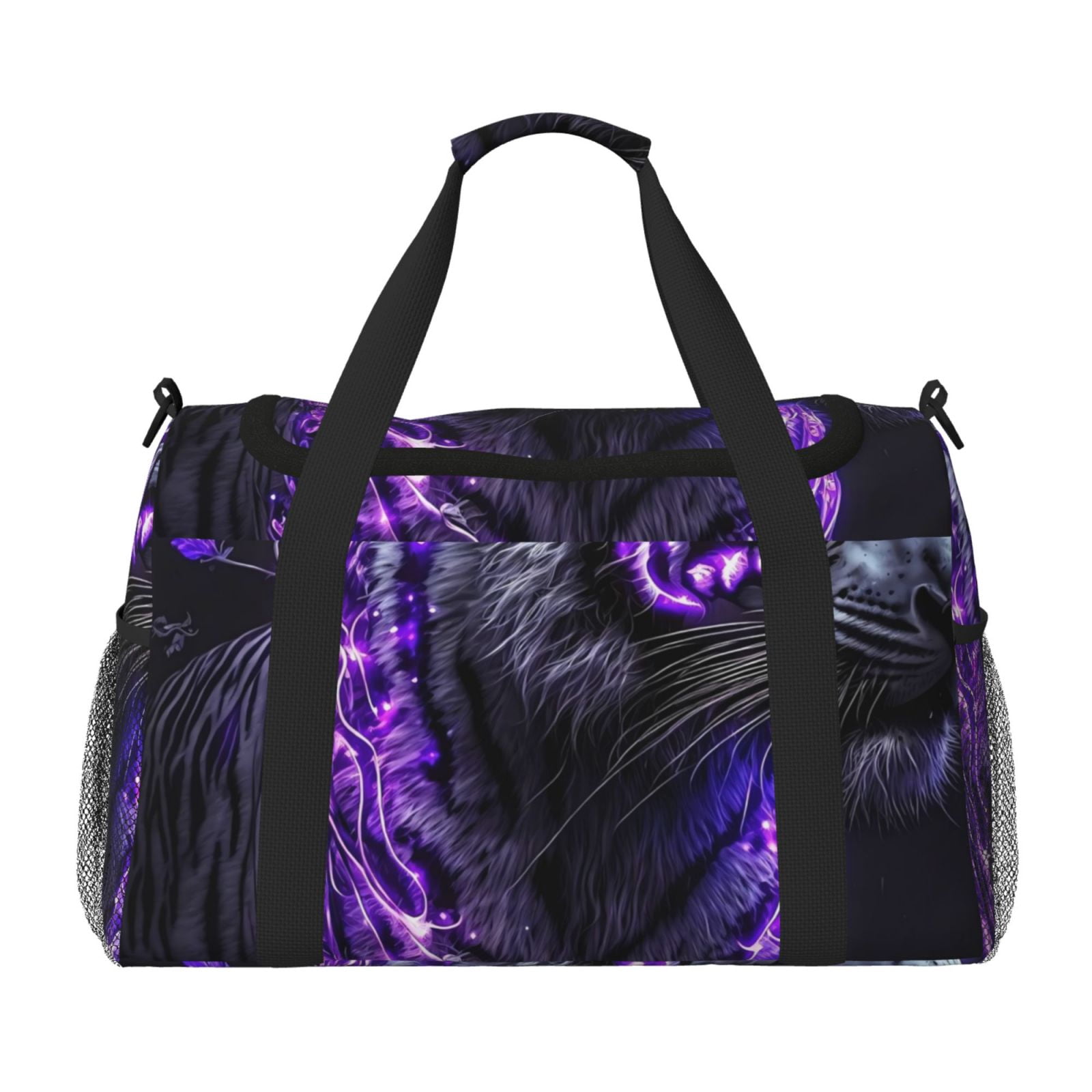 Honeii Purple Plant White Tiger Print Gym Bag,Carry on Weekender ...