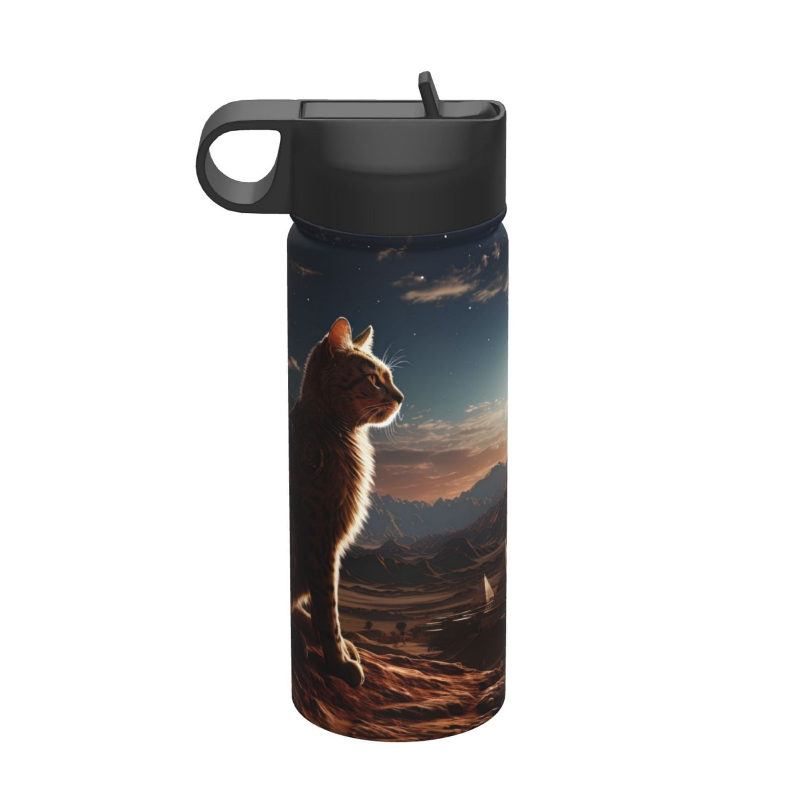Honeii Pyramid Desert Cat Print 18 oz Insulated Water Bottle with Straw ...