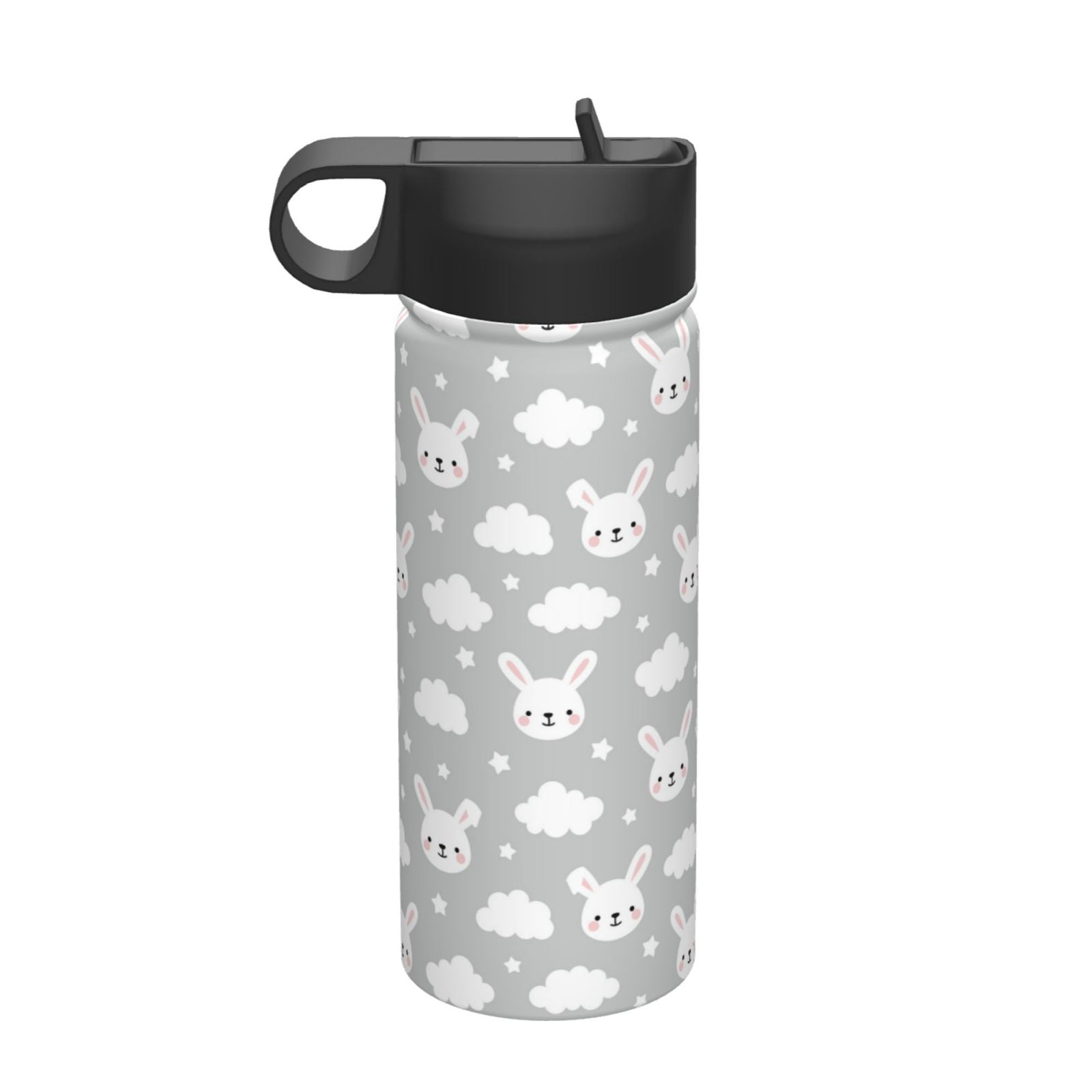Honeii Rabbit And Cloud Print 18 oz Insulated Water Bottle with Straw ...