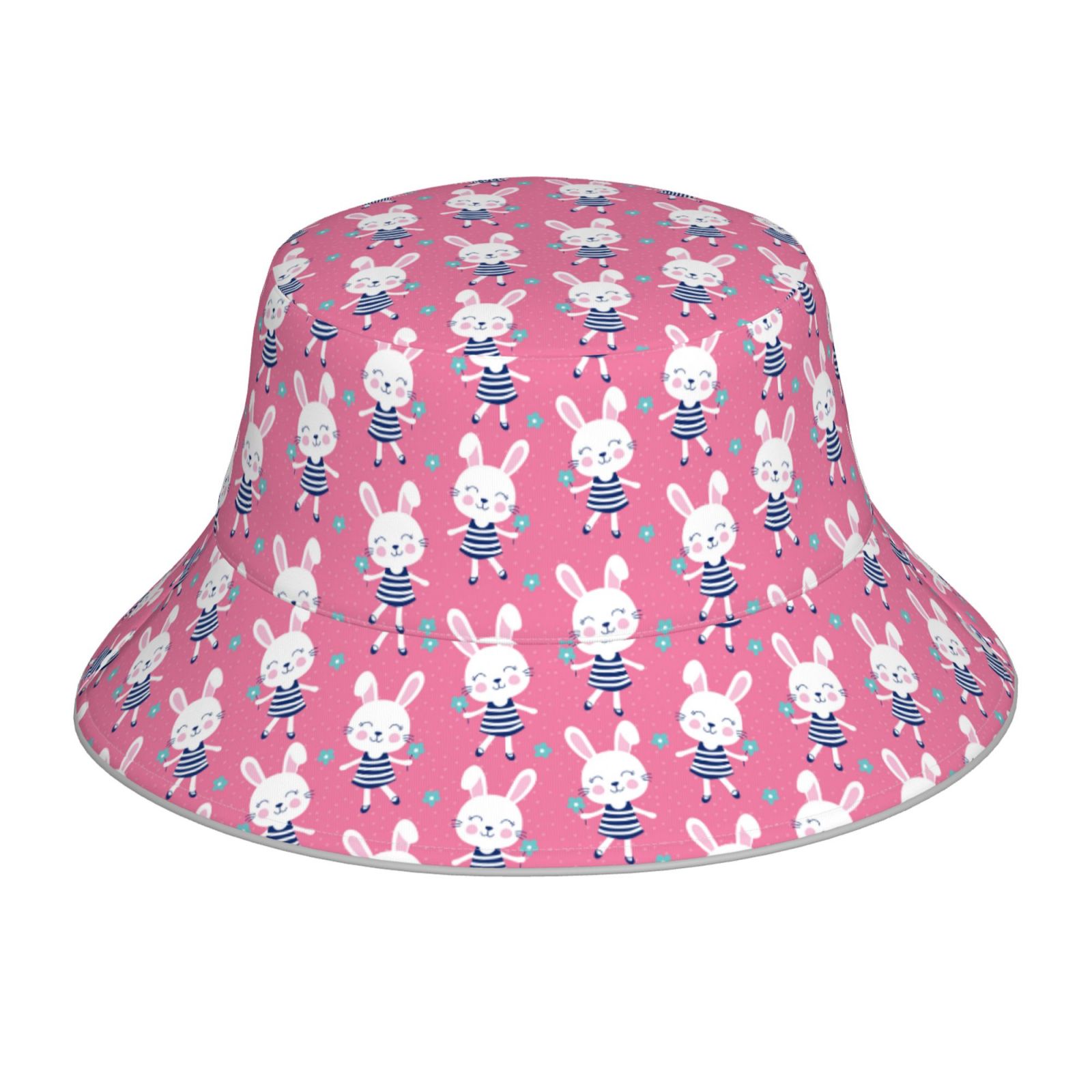 Honeii Rabbit Holding Flowers for Unisex Bucket Hat Waterproof Rain Hat ...