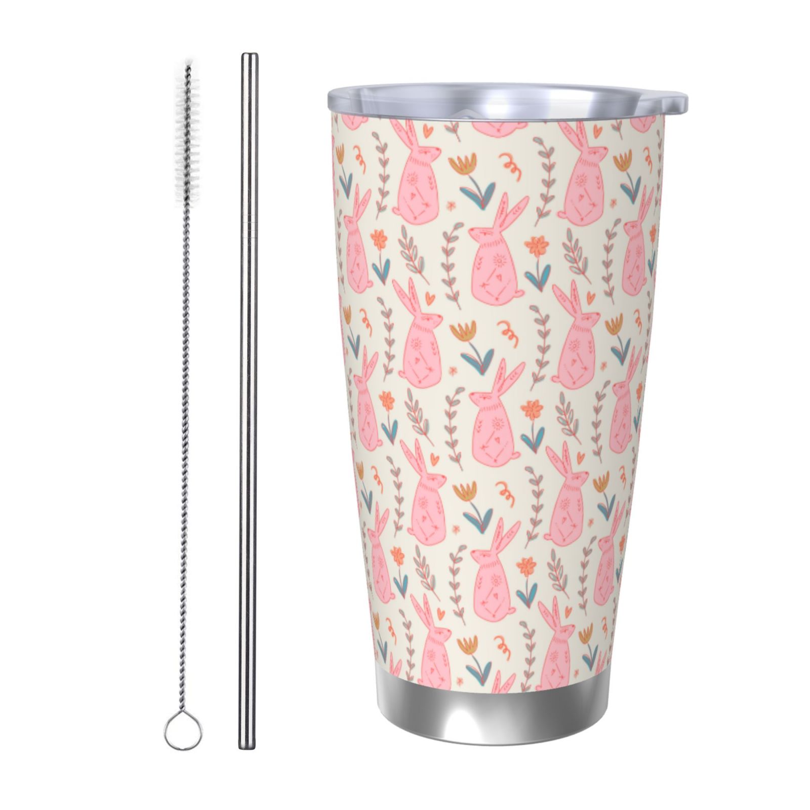 Honeii Rabbit Print 20OZ Car Cup, Insulated Stainless Steel Travel Mug ...