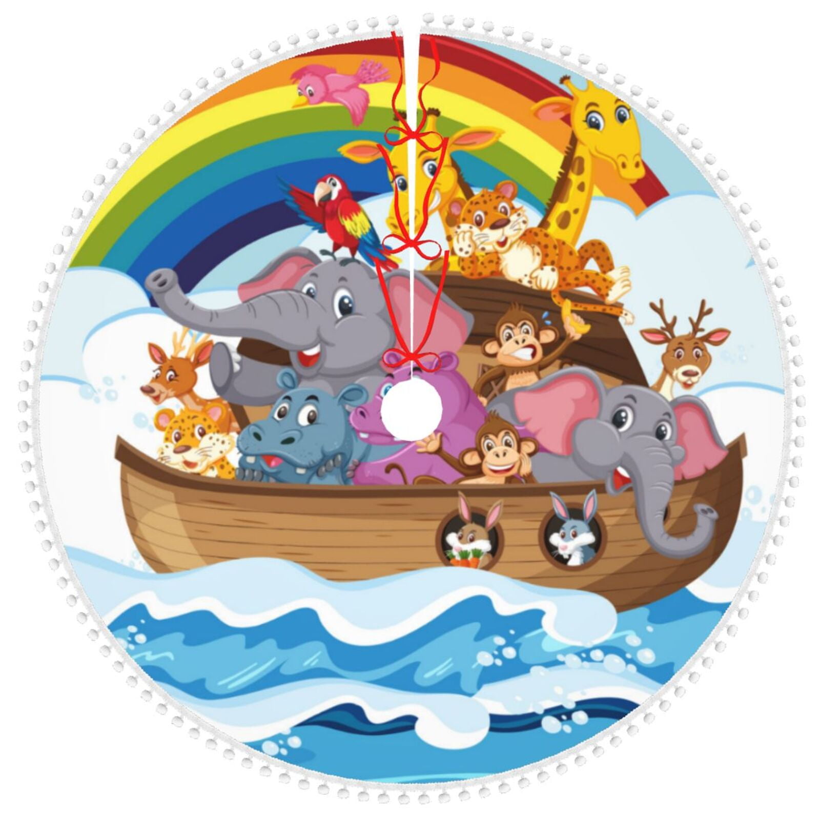 Honeii Rainbow Animals on Noah's Ark Print Christmas Tree Skirt with ...