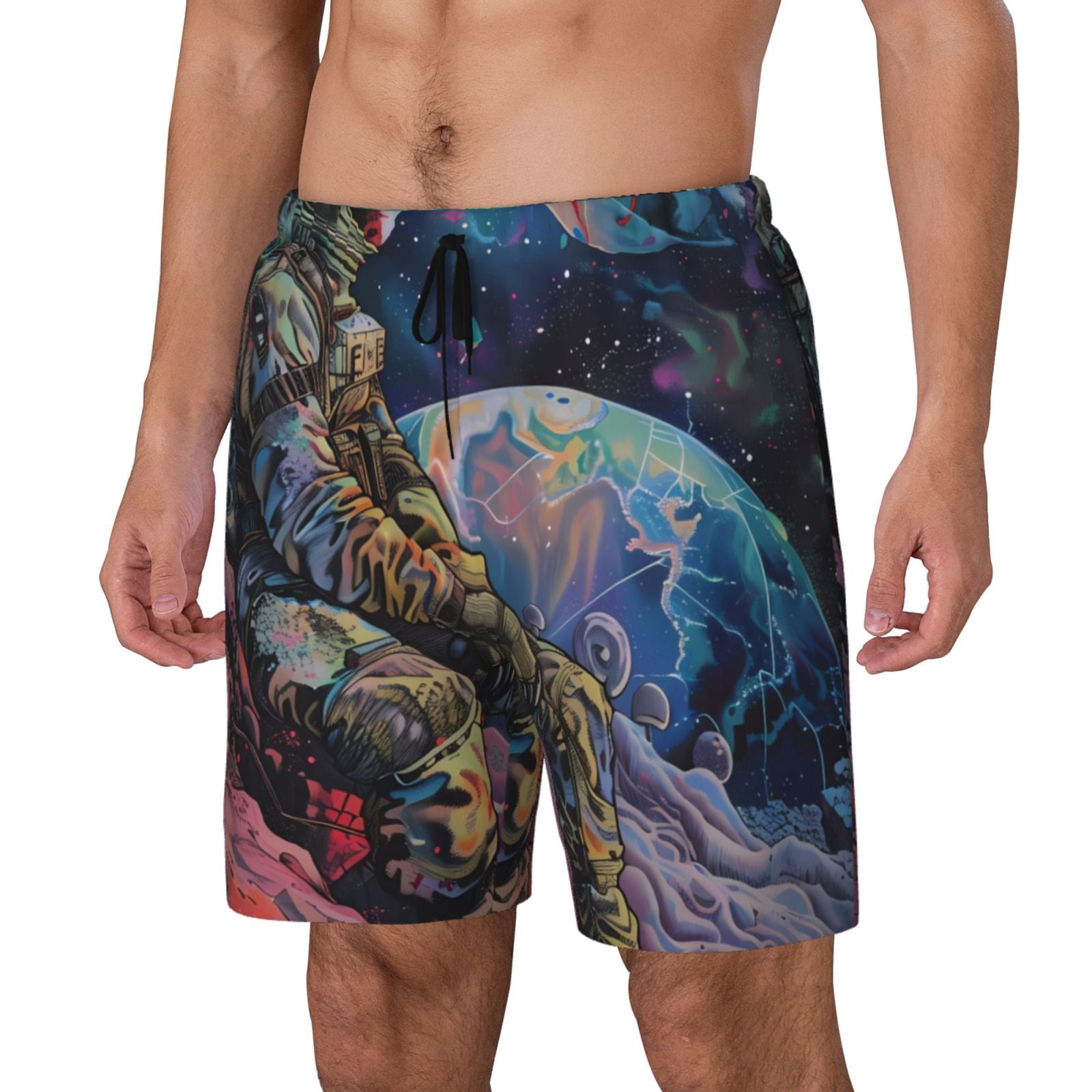 Honeii Rainbow Astronaut Space Landscape Print Men's Swim Shorts,Mens ...