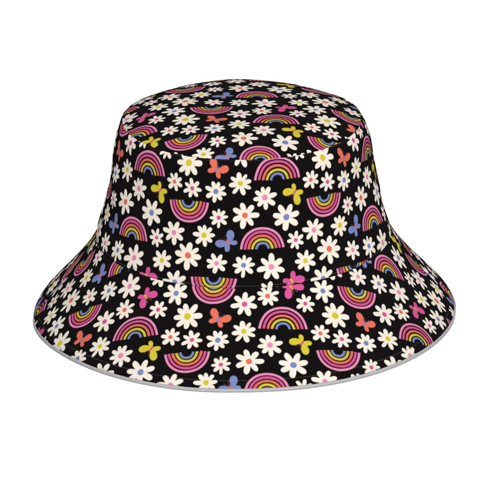 Honeii Rainbow Flowers for Unisex Bucket Hat Waterproof Rain Hat ...