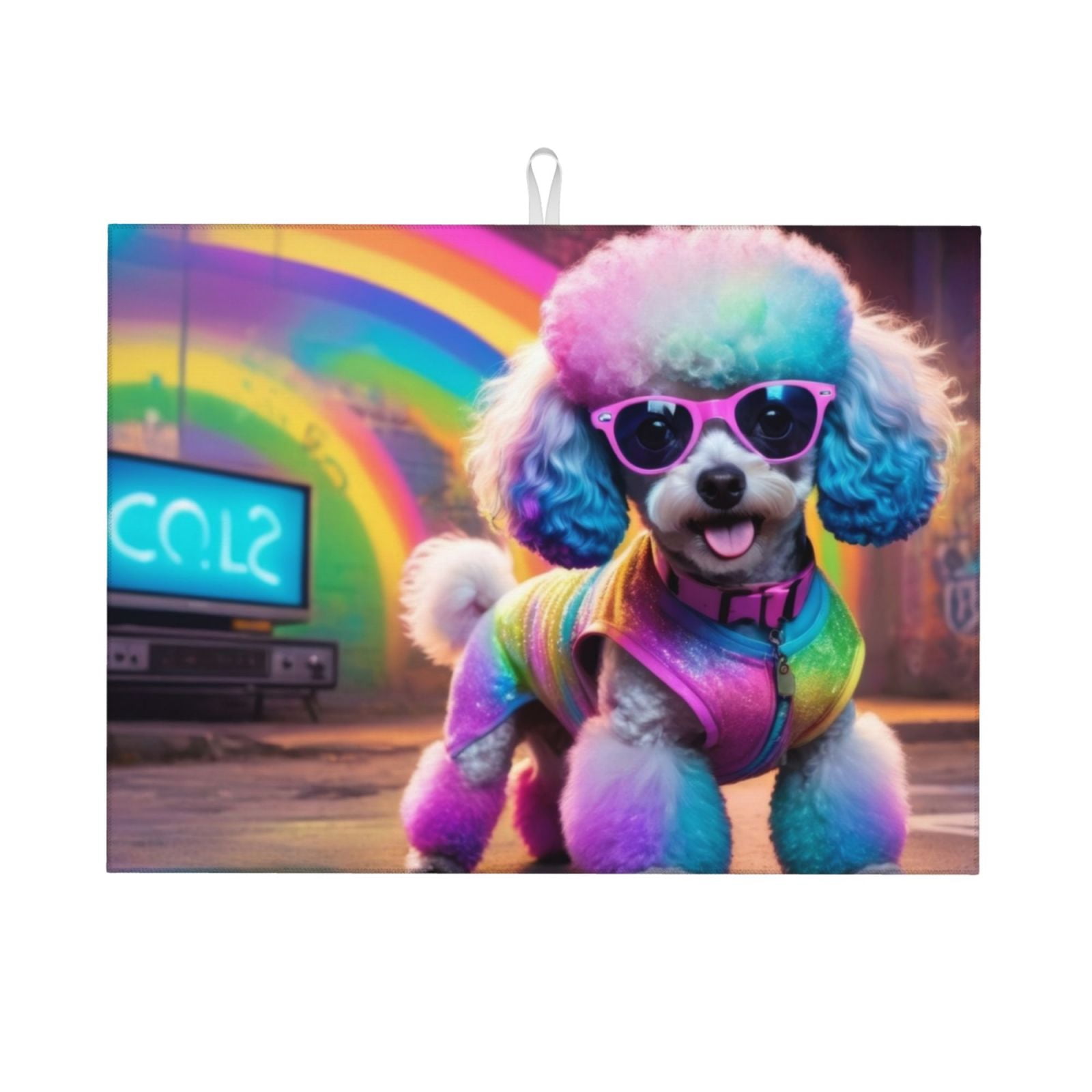Honeii Rainbow Poodle Urban Street Print Kitchen Drying Mat Coffee Bar ...