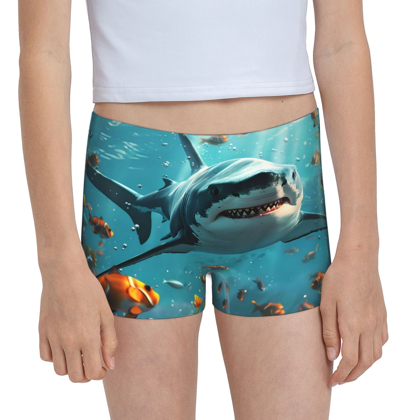Honeii Realistic Ocean Shark Print 100% Cotton Boxer Briefs, Girls ...