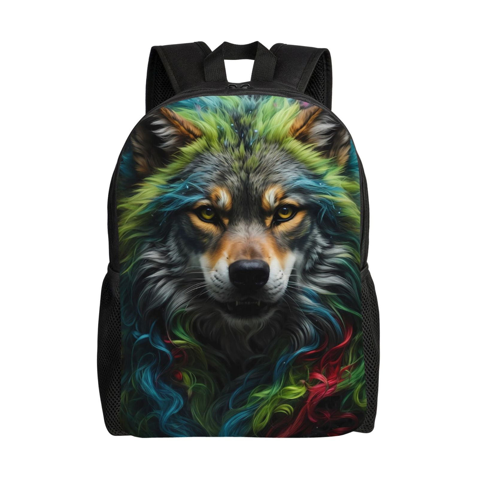 Honeii Realistic Style Colorful Wolf Print Laptop Backpack for Work ...