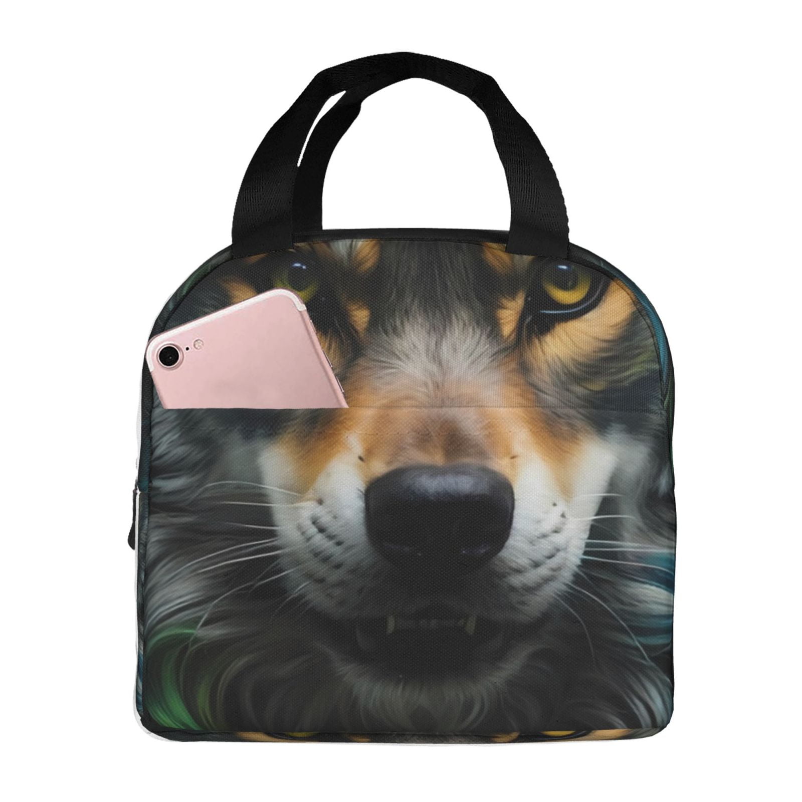 Honeii Realistic Style Colorful Wolf Print Lunch Bag Women, Lunch Box ...