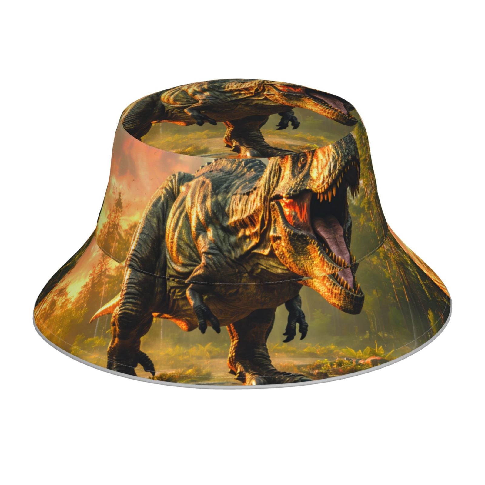 Honeii Realistic Style Forest Dinosaur for Unisex Bucket Hat Waterproof ...