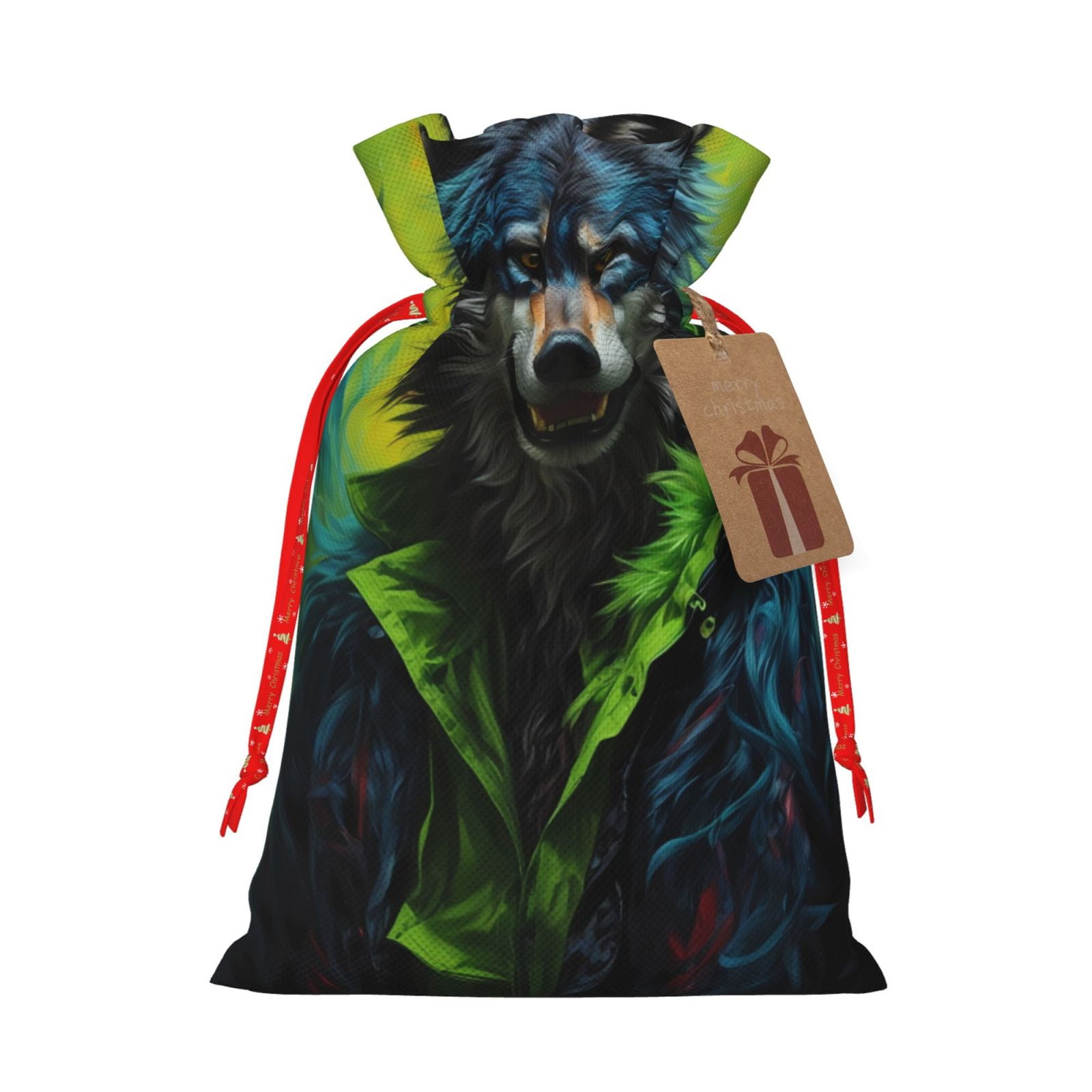 Honeii Realistic Style Wolf Warrior Print Small Burlap Bags,Christmas ...