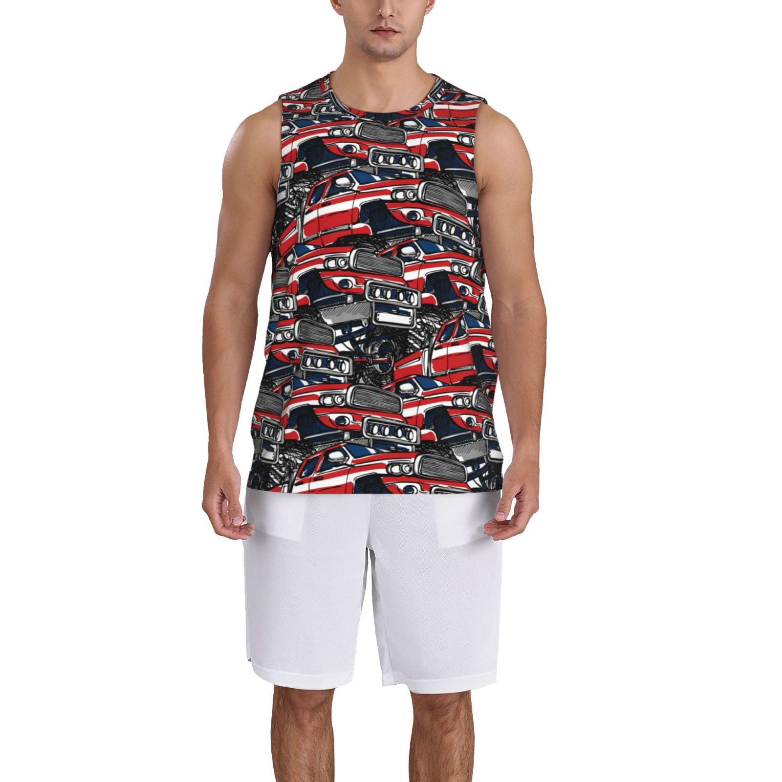 Honeii Red And Blue Cars print basktball shirt for men and women ...