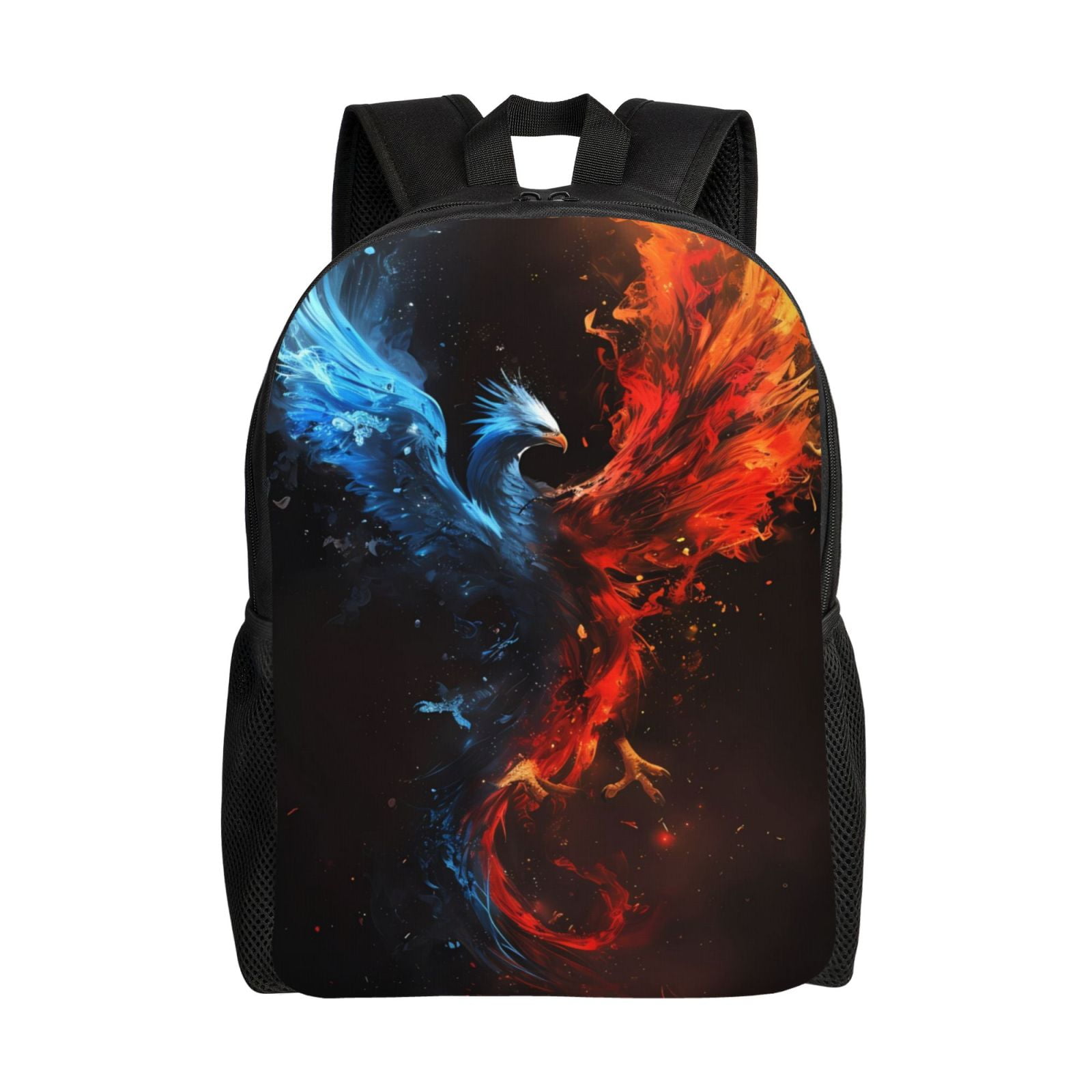 Honeii Red And Blue Fire Bird Print Laptop Backpack for Work, College ...