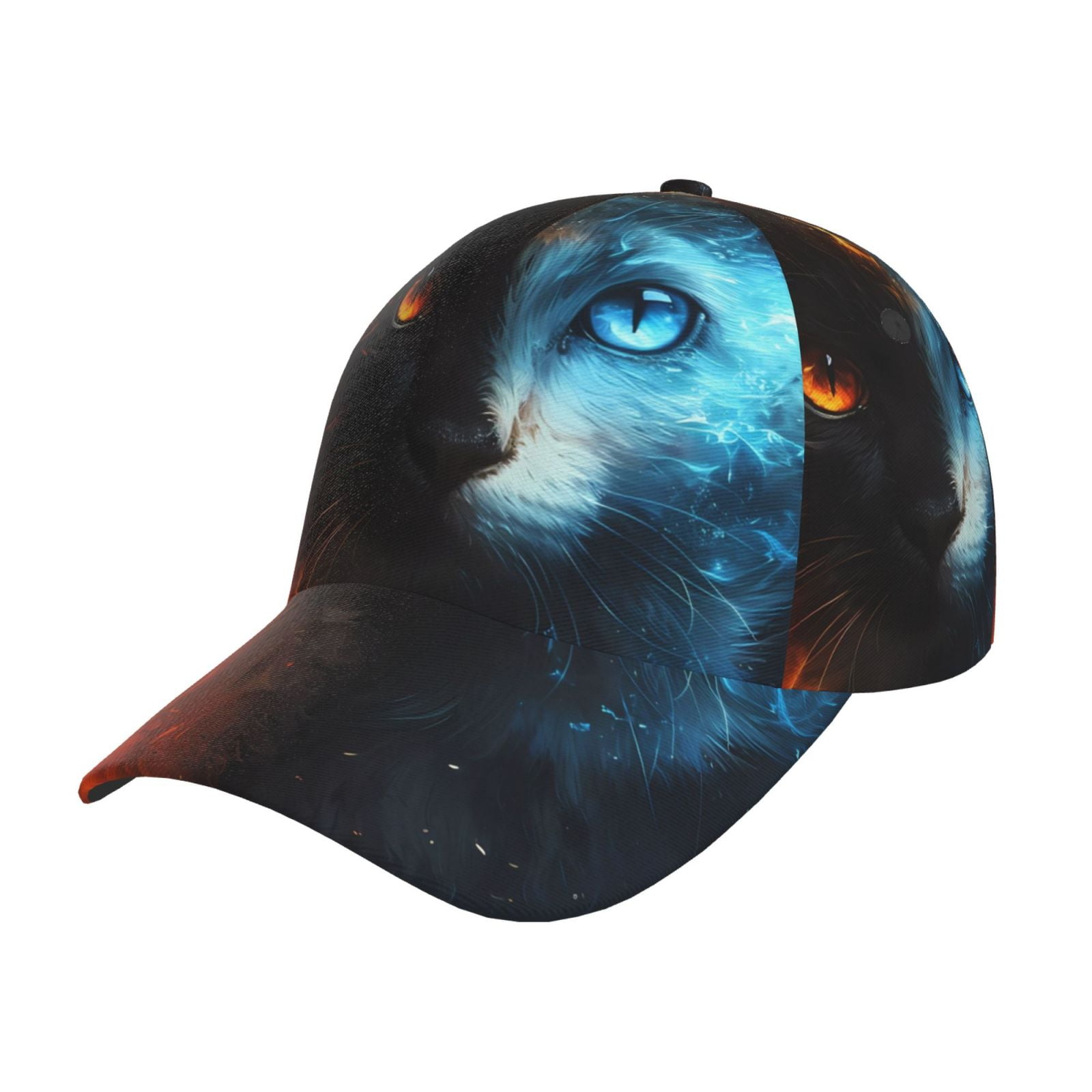 Honeii Red And Blue Fire Cat Print Hat, Women's Baseball Hat Unisex Fit ...