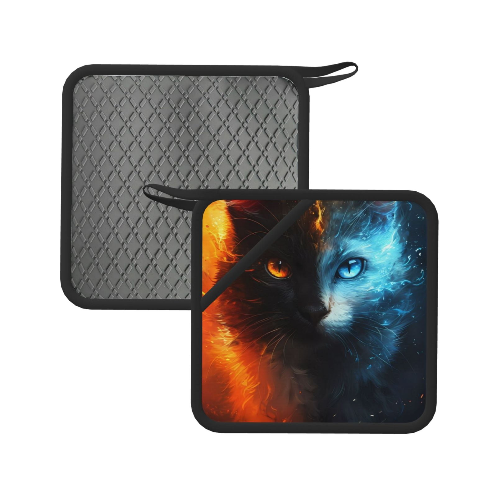 Honeii Red And Blue Fire Cat for Silicone Trivets for Hot Pots and Pans ...