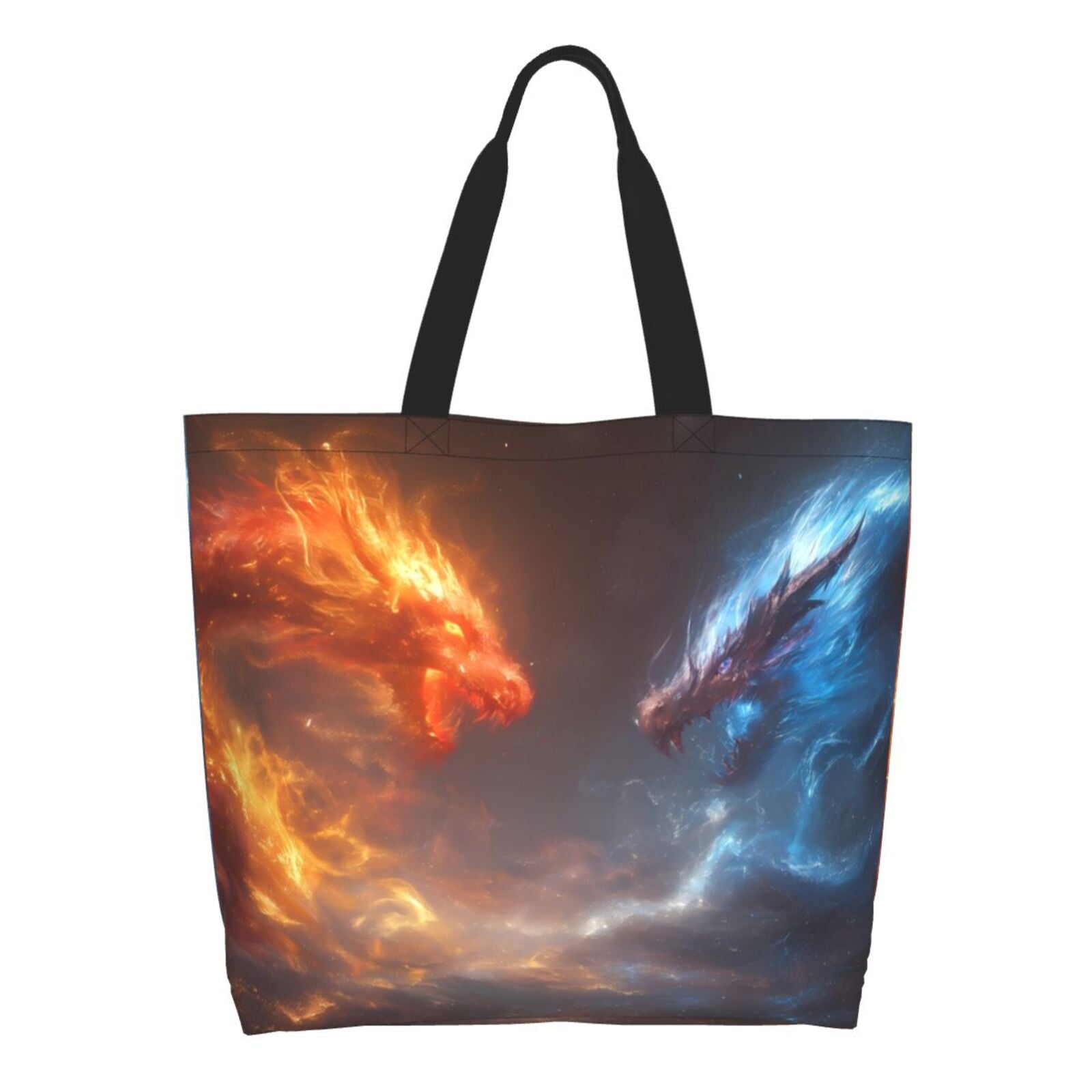 Honeii Red And Blue Fire Dragon D Print Tote Bag for Women, Foldable ...