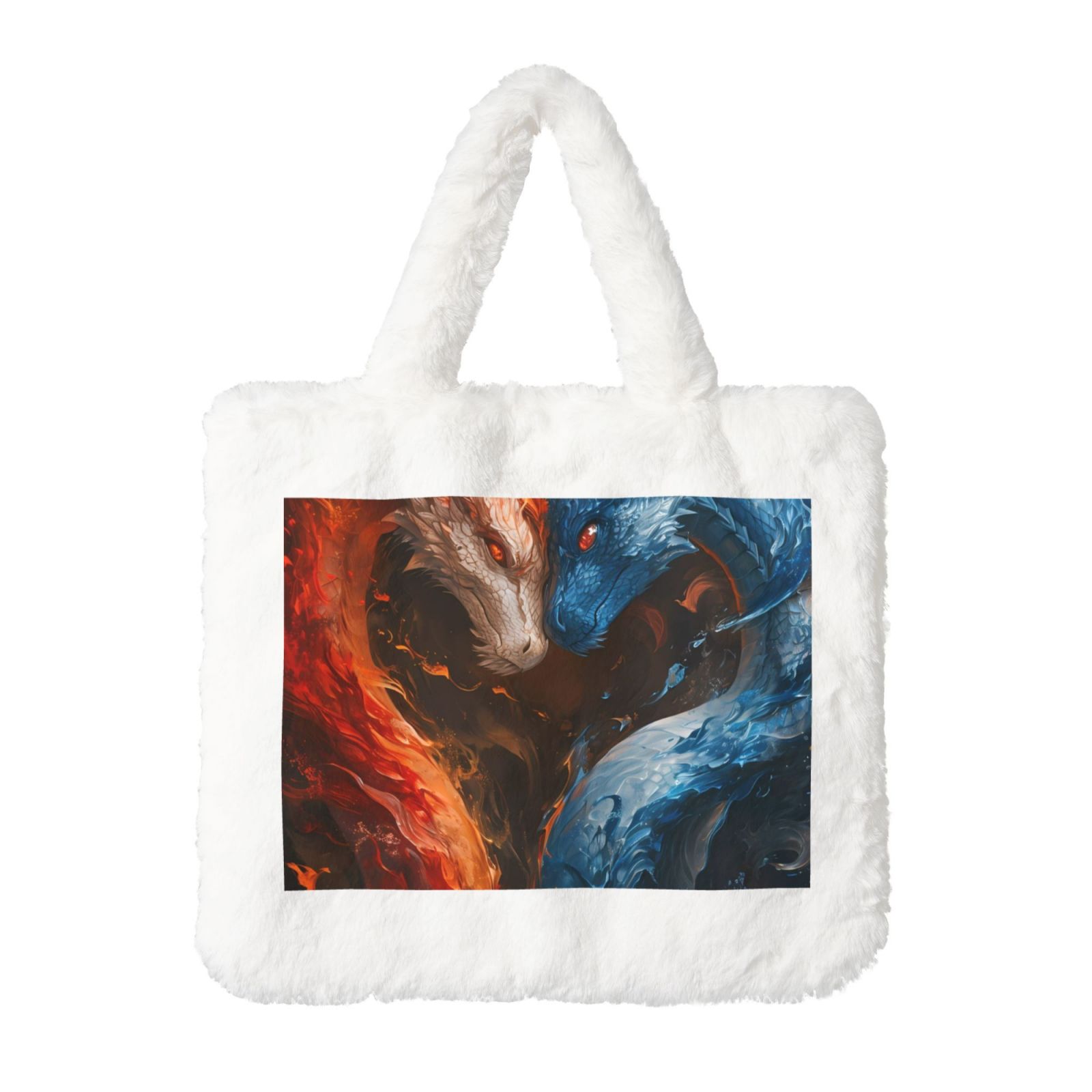 Honeii Red And Blue Fire Dragon F Print Fluffy Shoulder Bag Plush Bags ...