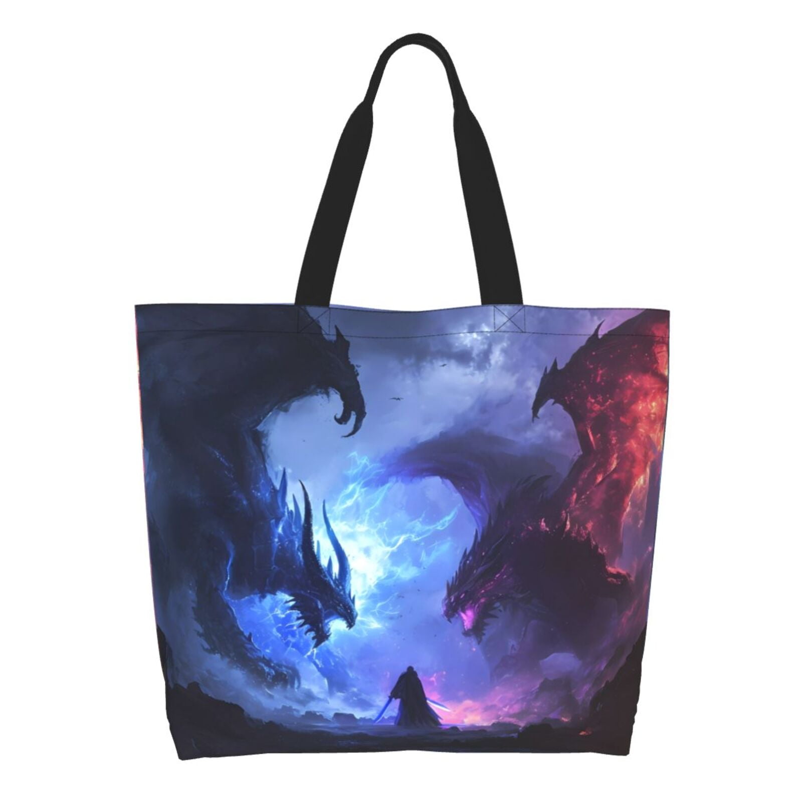 Honeii Red And Blue Fire Dragon Print Tote Bag for Women, Foldable Tote Bag Large Shoulder Bag ...