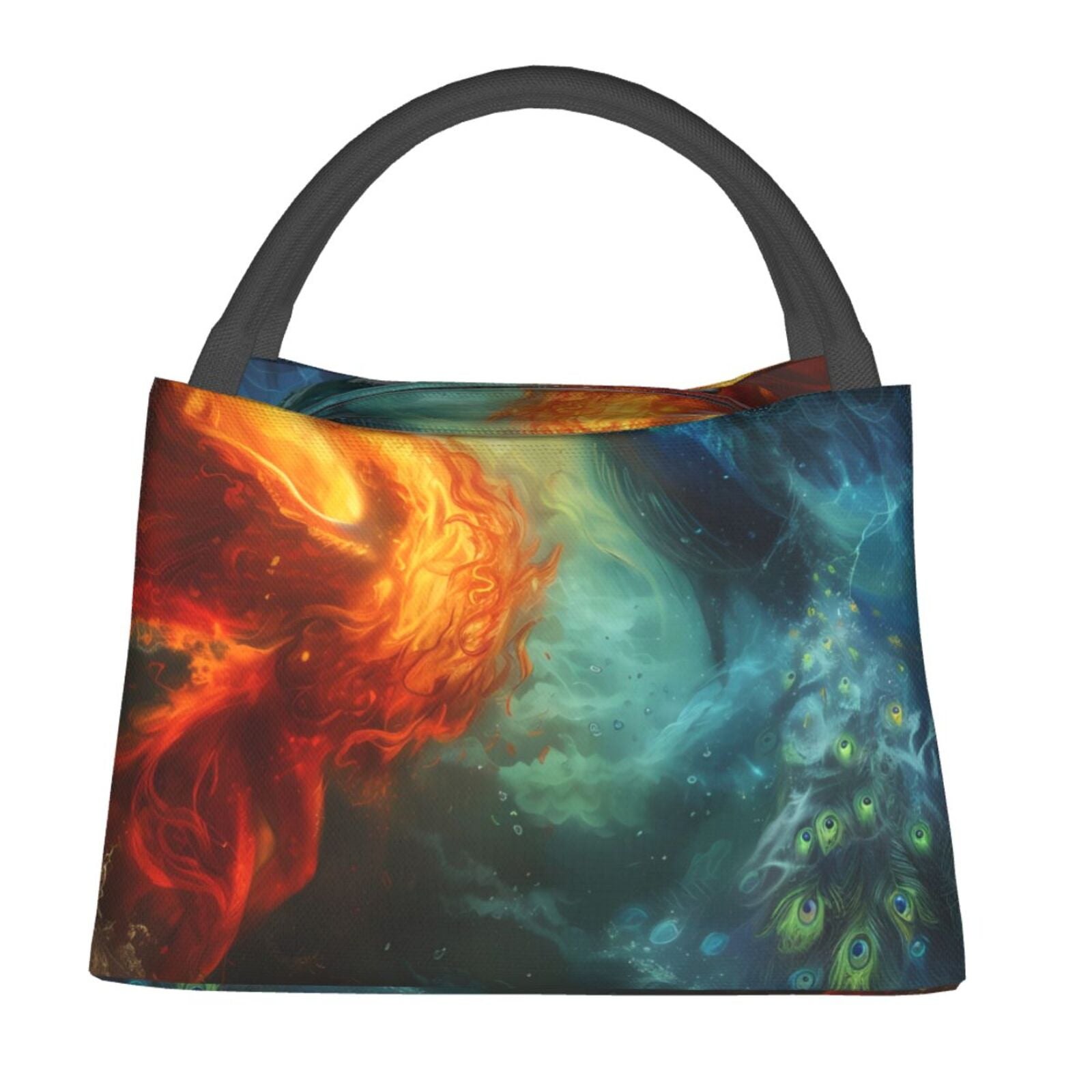 Honeii Red And Blue Fire Peacock Print Cooler Bag Insulated, Large ...