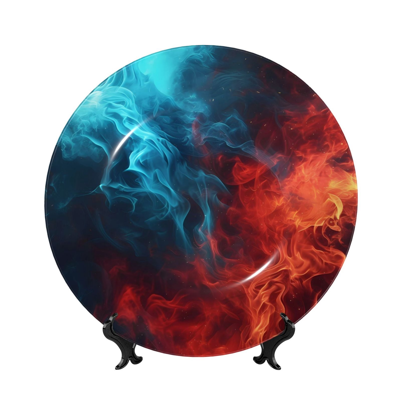 Honeii Red And Blue Fire Print Elegant Bone China Decorative Plate ...