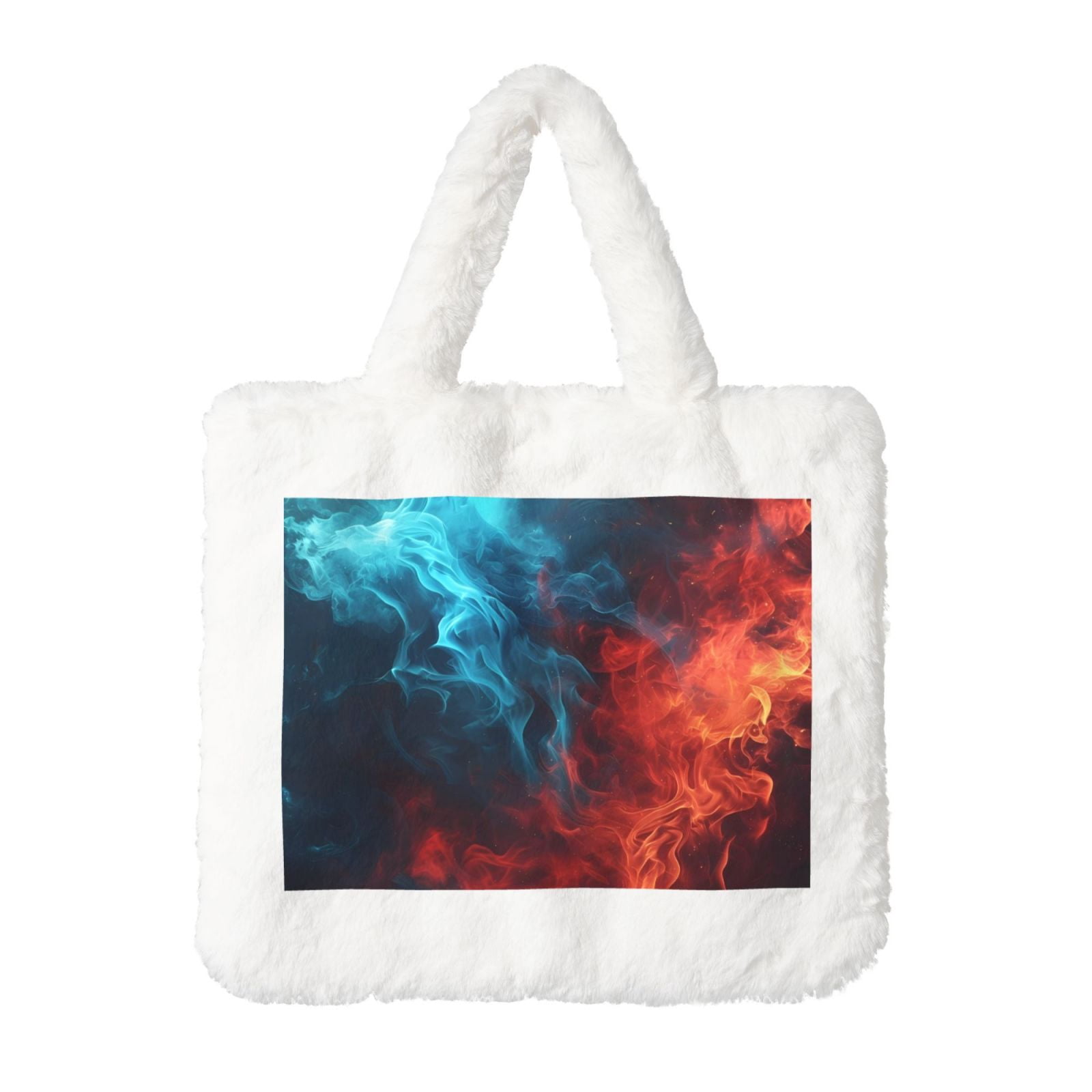Honeii Red And Blue Fire Print Fluffy Shoulder Bag Plush Bags Women ...
