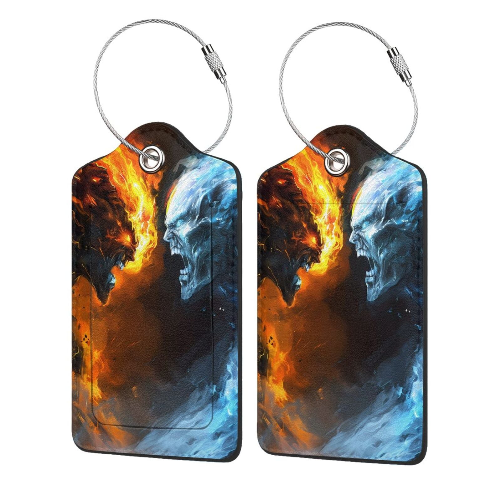 Honeii Red And Blue Fire Skull Warrior Print Leather Luggage Tag for ...