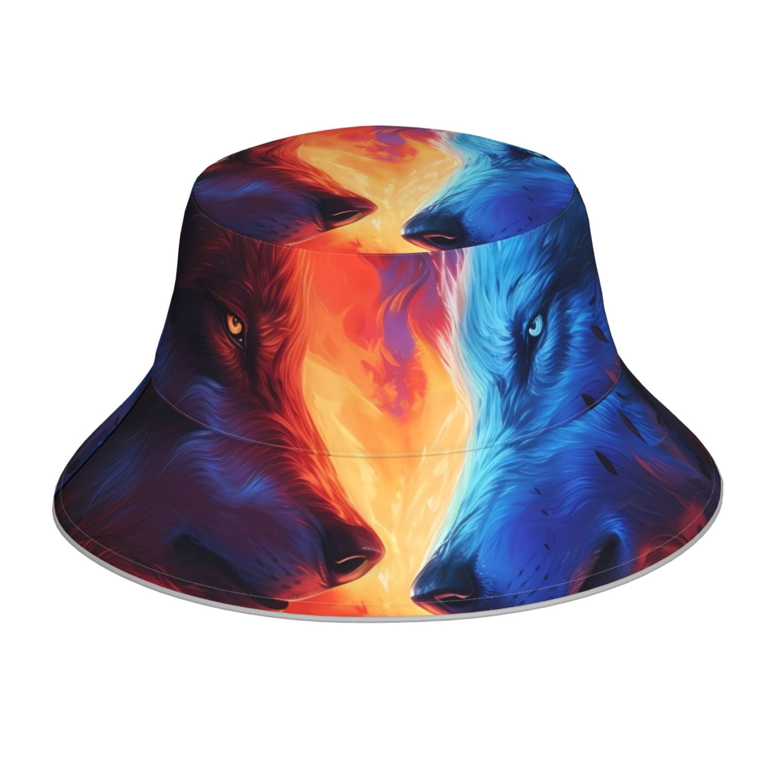 Honeii Red And Blue Fire Wolf for Unisex Bucket Hat Waterproof Rain Hat ...