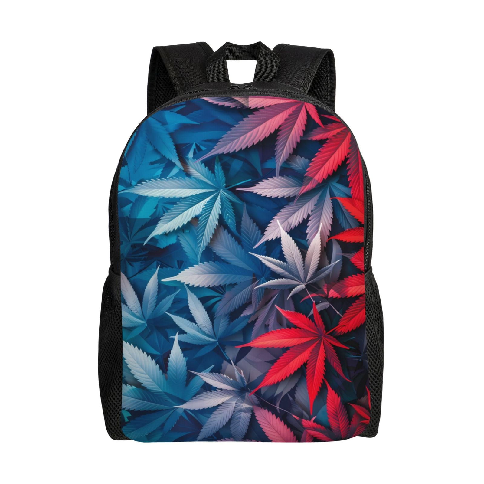 Honeii Red And Blue Leaves Print Laptop Backpack for Work, College ...