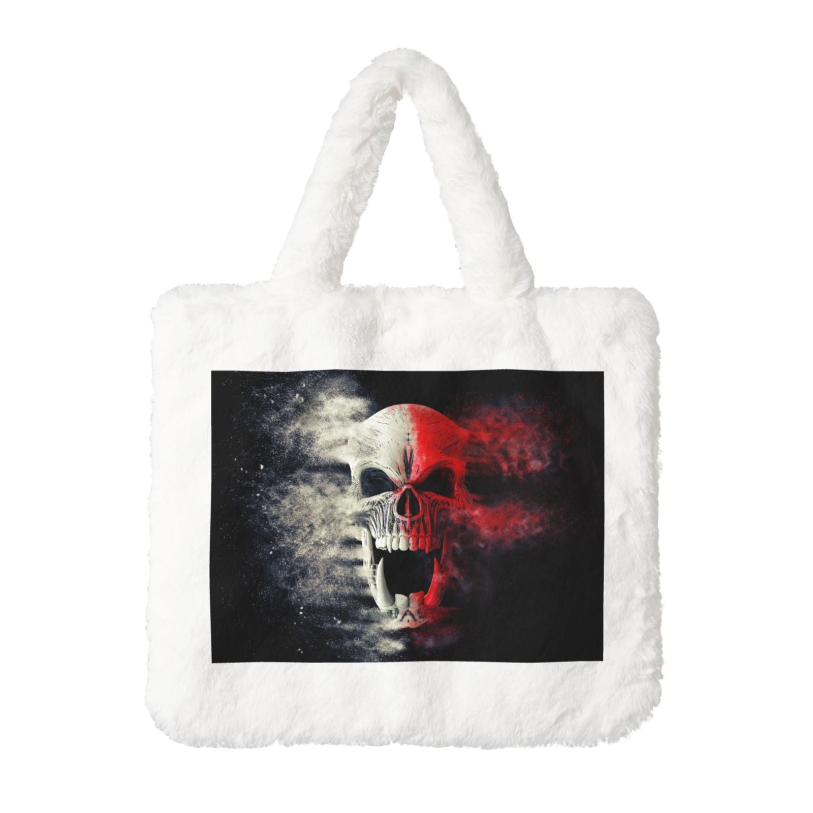 Honeii Red And White Screaming Demon Skull Print Fluffy Shoulder Bag ...