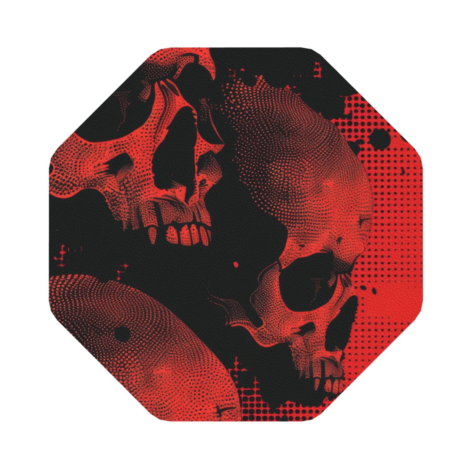 Honeii Red And Black Abstract Skull Print Leather Coaster Set of 6 ...