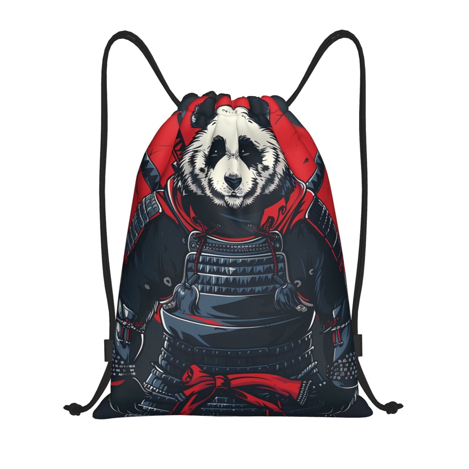 Honeii Red Black Eastern Panda Warrior Print Drawstring Backpack ...
