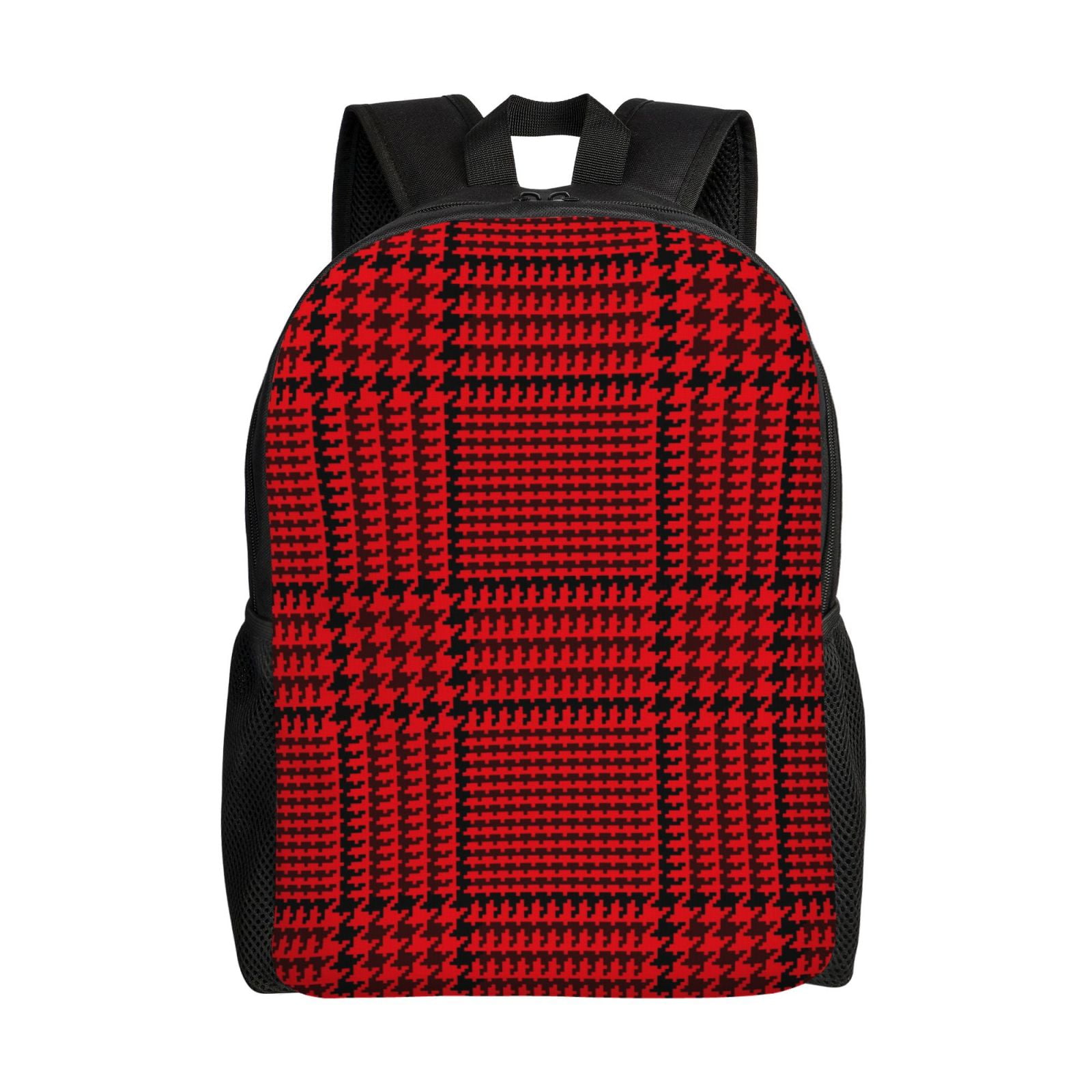 Honeii Red Black Houndstooth Print Laptop Backpack for Work, College ...