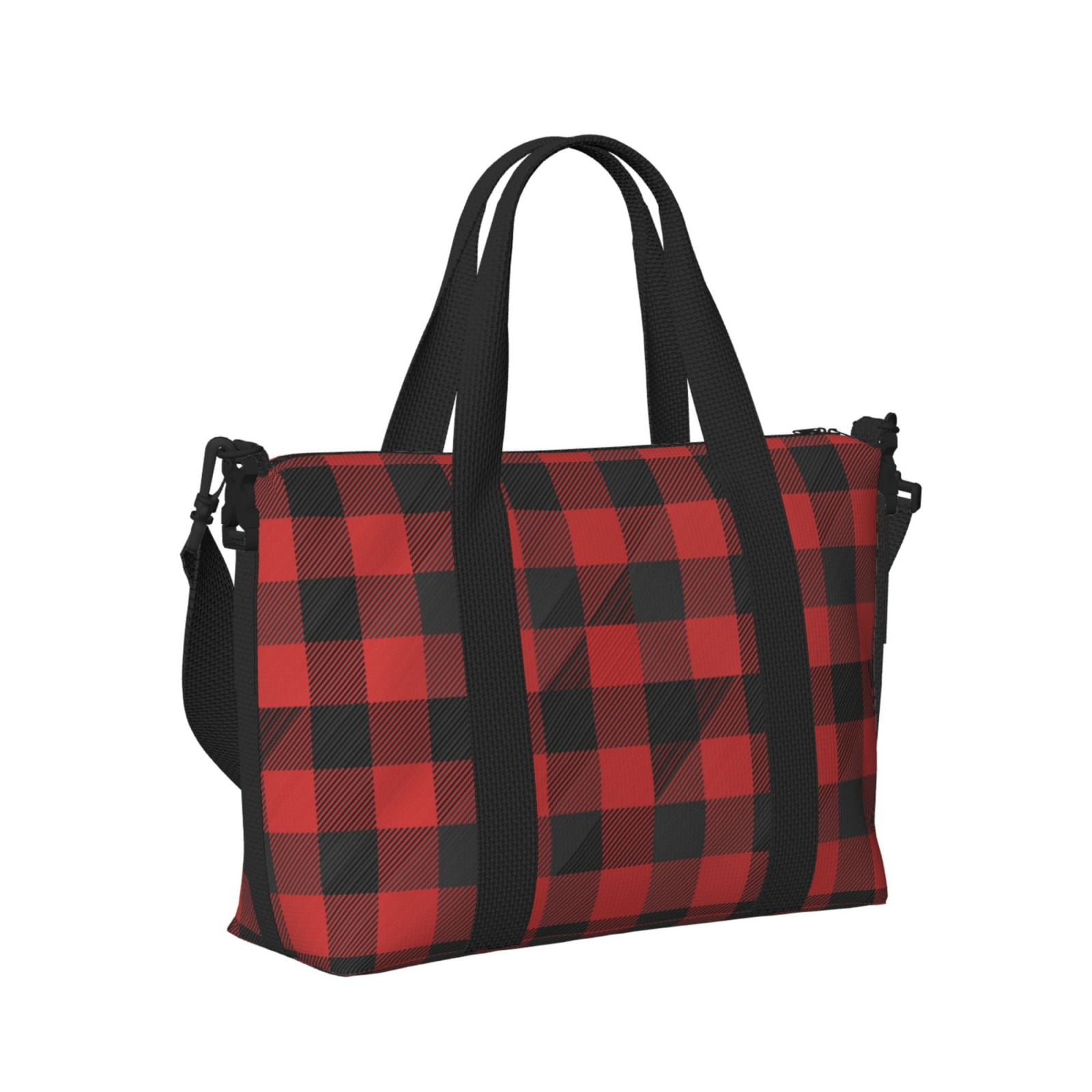 Honeii Red Black Plaid Print Hand Travel Bag,Travel Duffle Bag ...