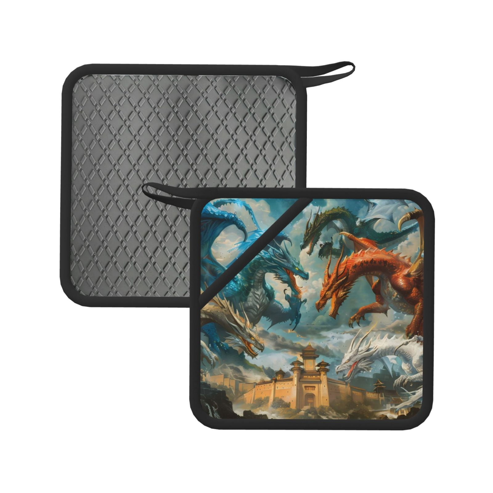 Honeii Red Blue Dragon Battle Epic for Silicone Trivets for Hot Pots ...