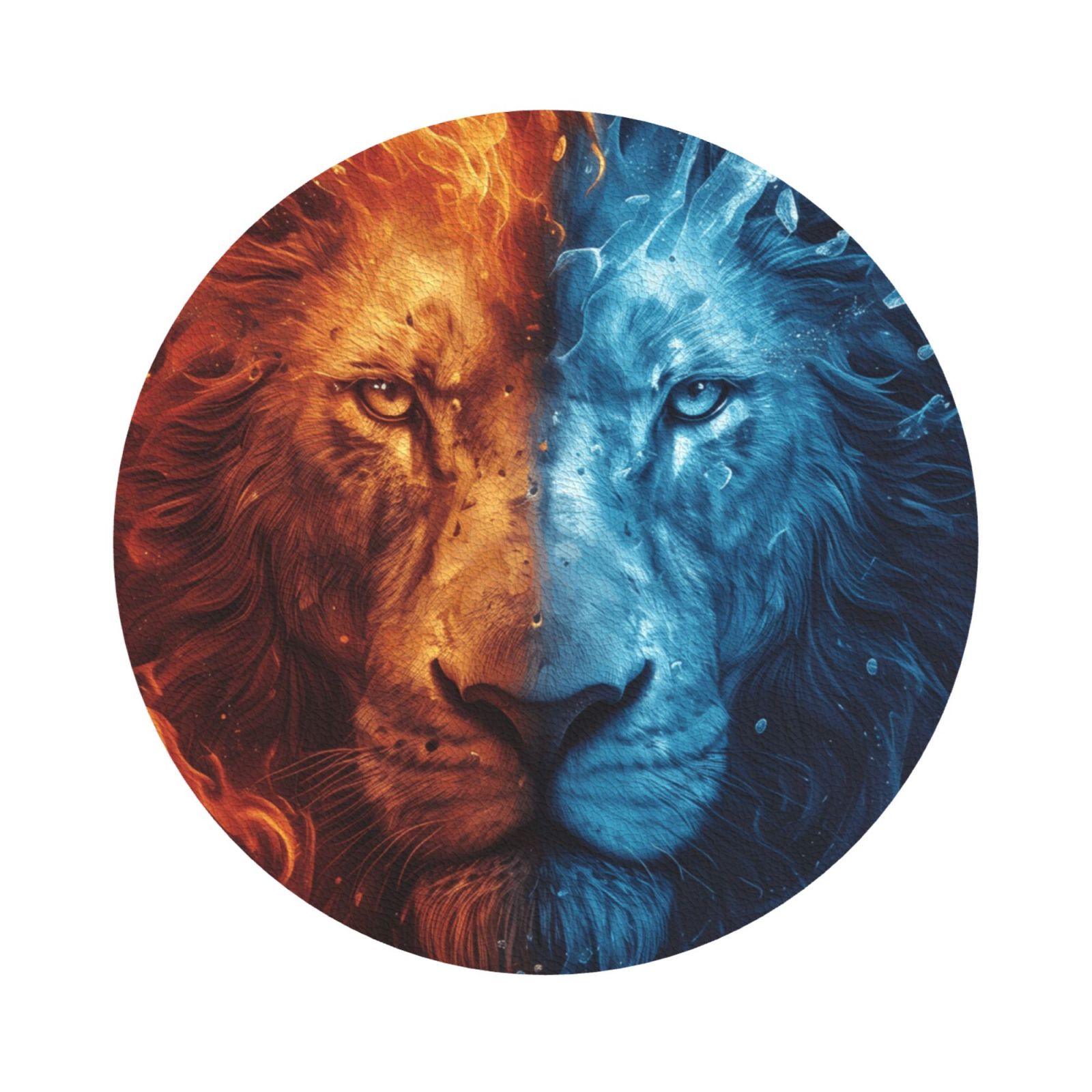 Honeii Red And Blue Fire Lion Print Leather Coaster Set of 6, Ideal for ...