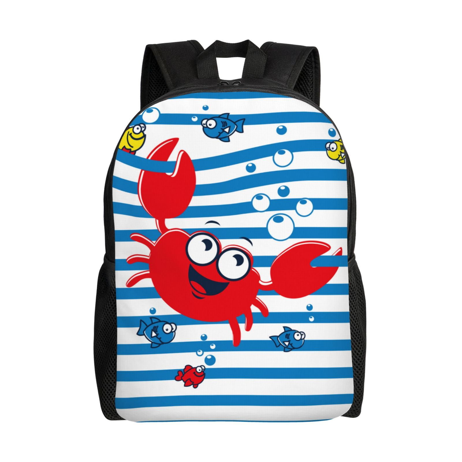Honeii Red Funny Crab on Blue Stripe Print Laptop Backpack for Work ...