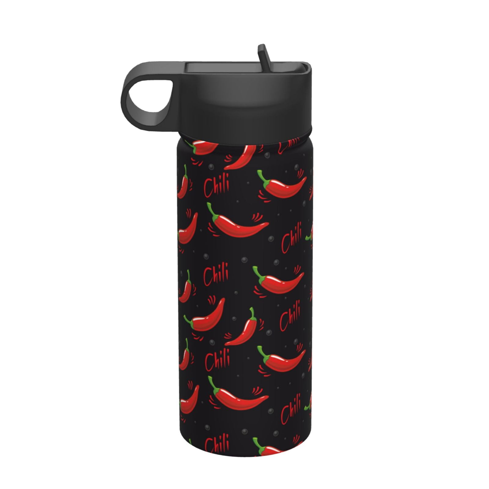 Honeii Red Hot Chili Print 18 oz Insulated Water Bottle with Straw Lid ...