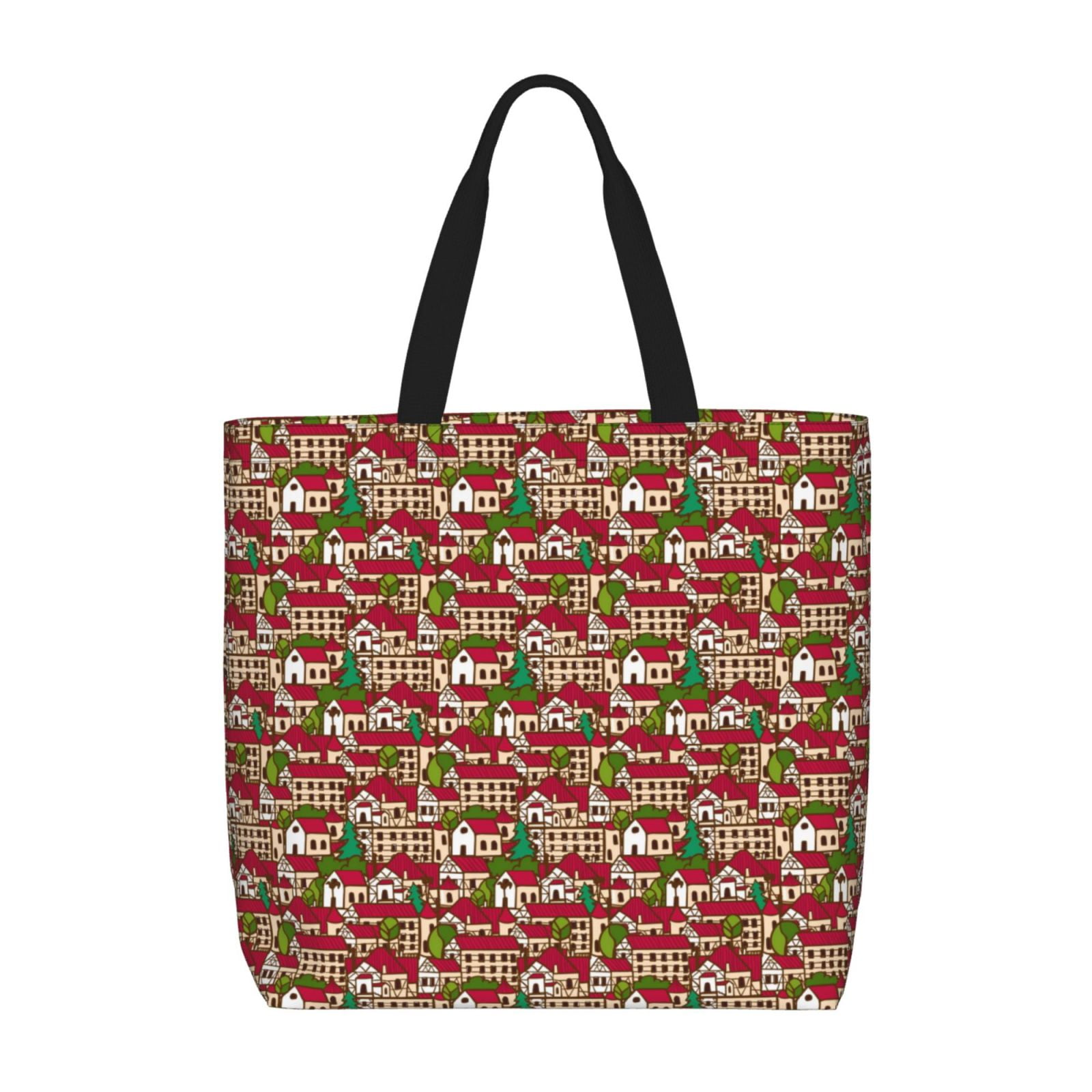Honeii Red Houses Print Tote Bag, Reusable Grocery Shopping Bag ...