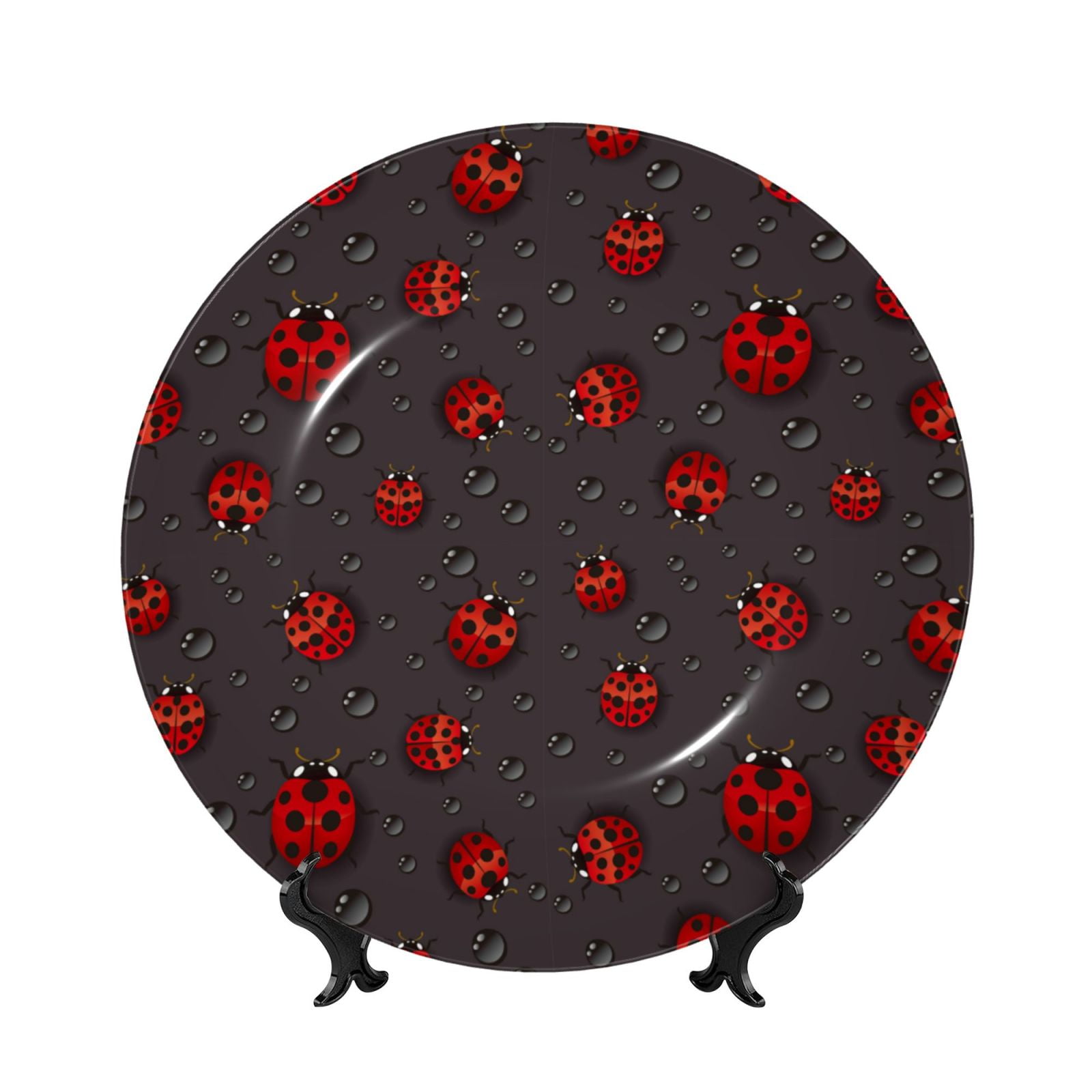 Honeii Red Ladybugs On Dark Background Print Elegant Bone China ...