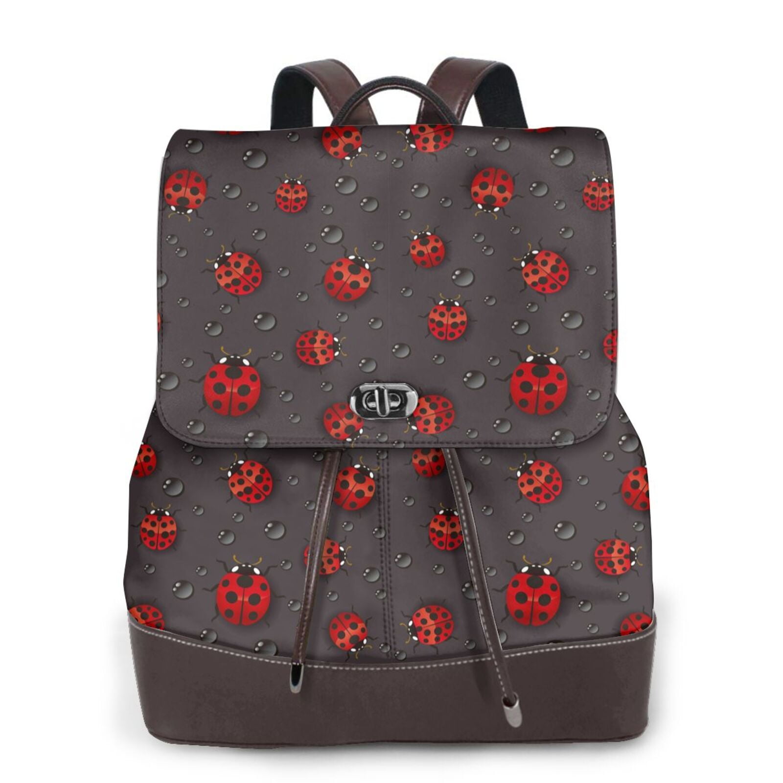 Honeii Red Ladybugs On Dark Background rint Leather Backpack,Trendy ...