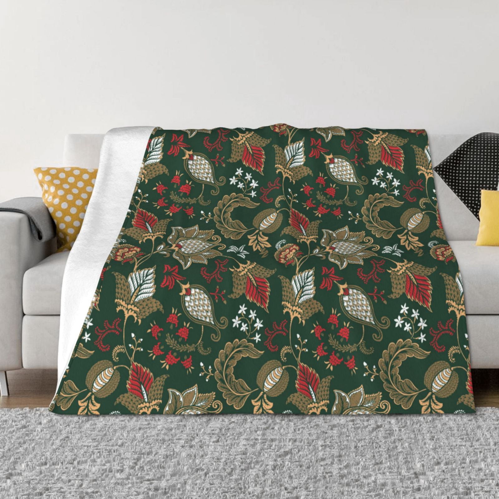 Honeii Red Leaves print throw blanket, crafted from cozy cotton flannel ...