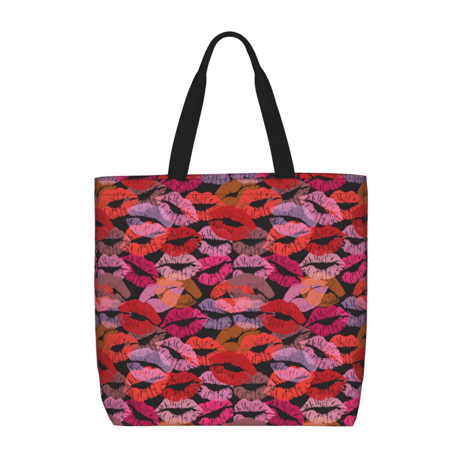 Honeii Red Lips Kissing Print Tote Bag, Reusable Grocery Shopping Bag ...